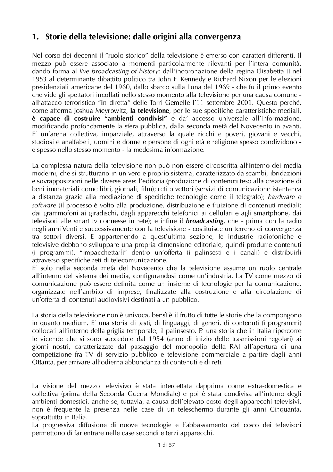 Riassunto Live La Televisione Modelli Teorici E Percorsi Danalisi