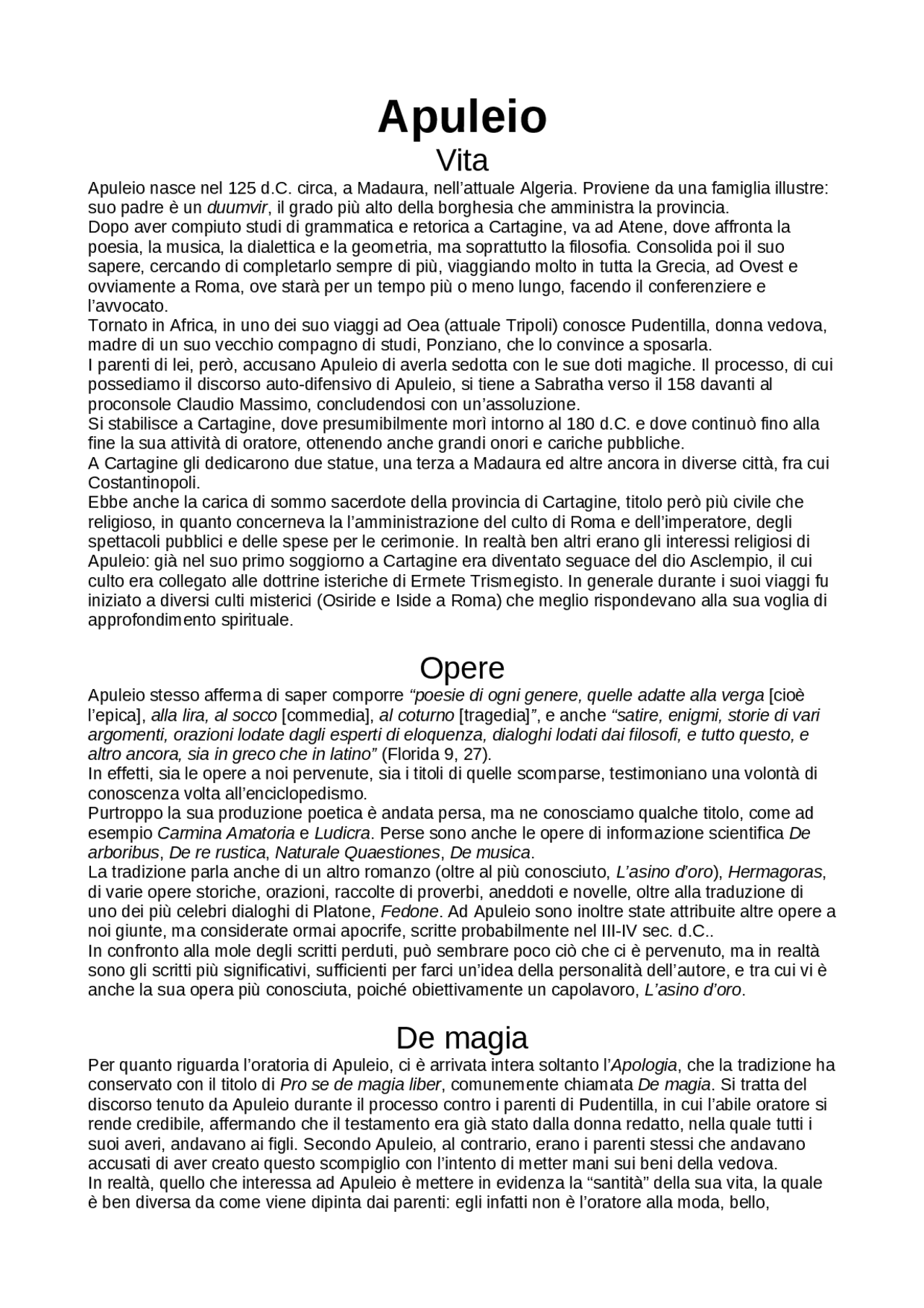 Vita E Opere Di Apuleio Docsity