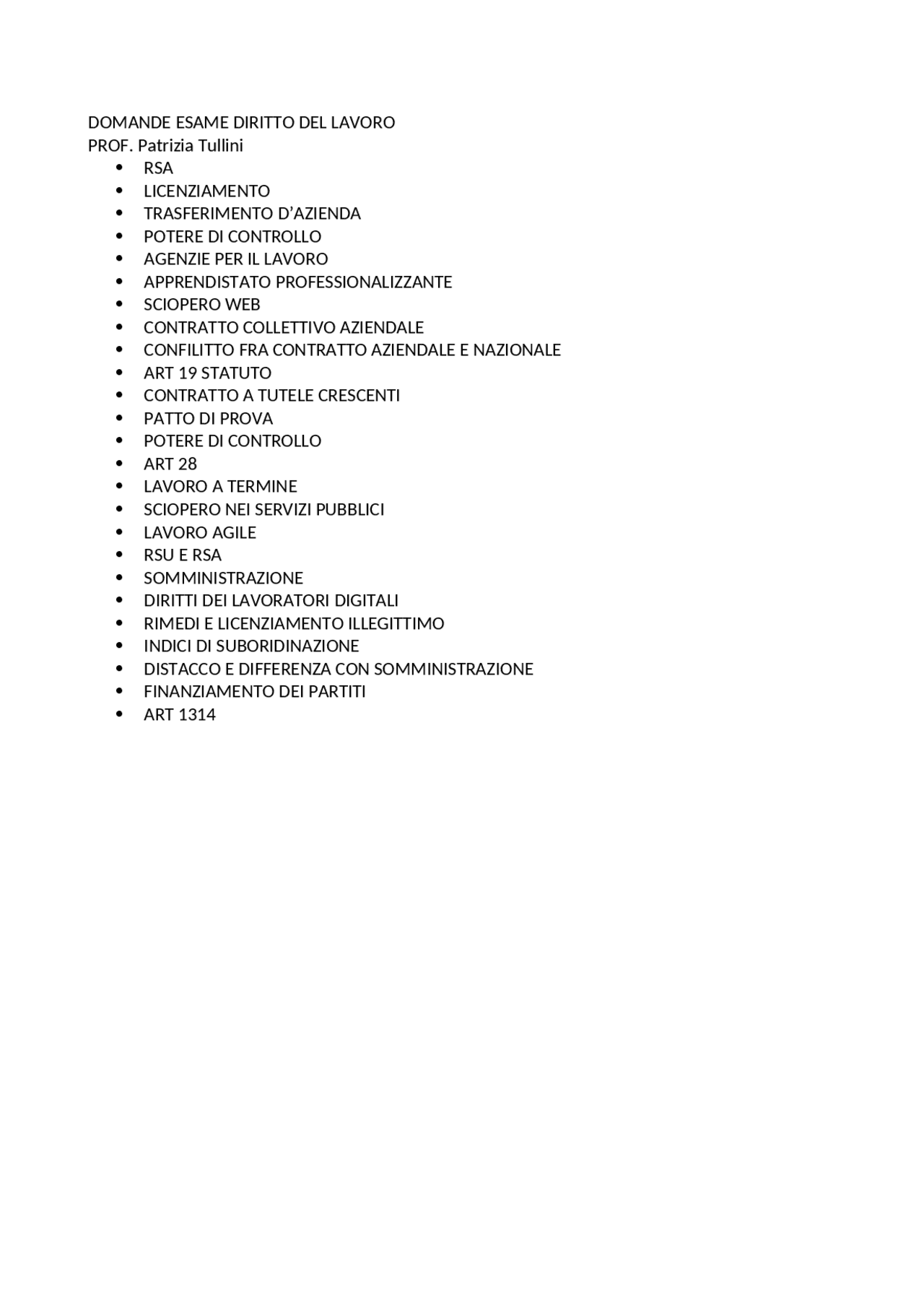Domande Esame Di Diritto Del Lavoro Docsity
