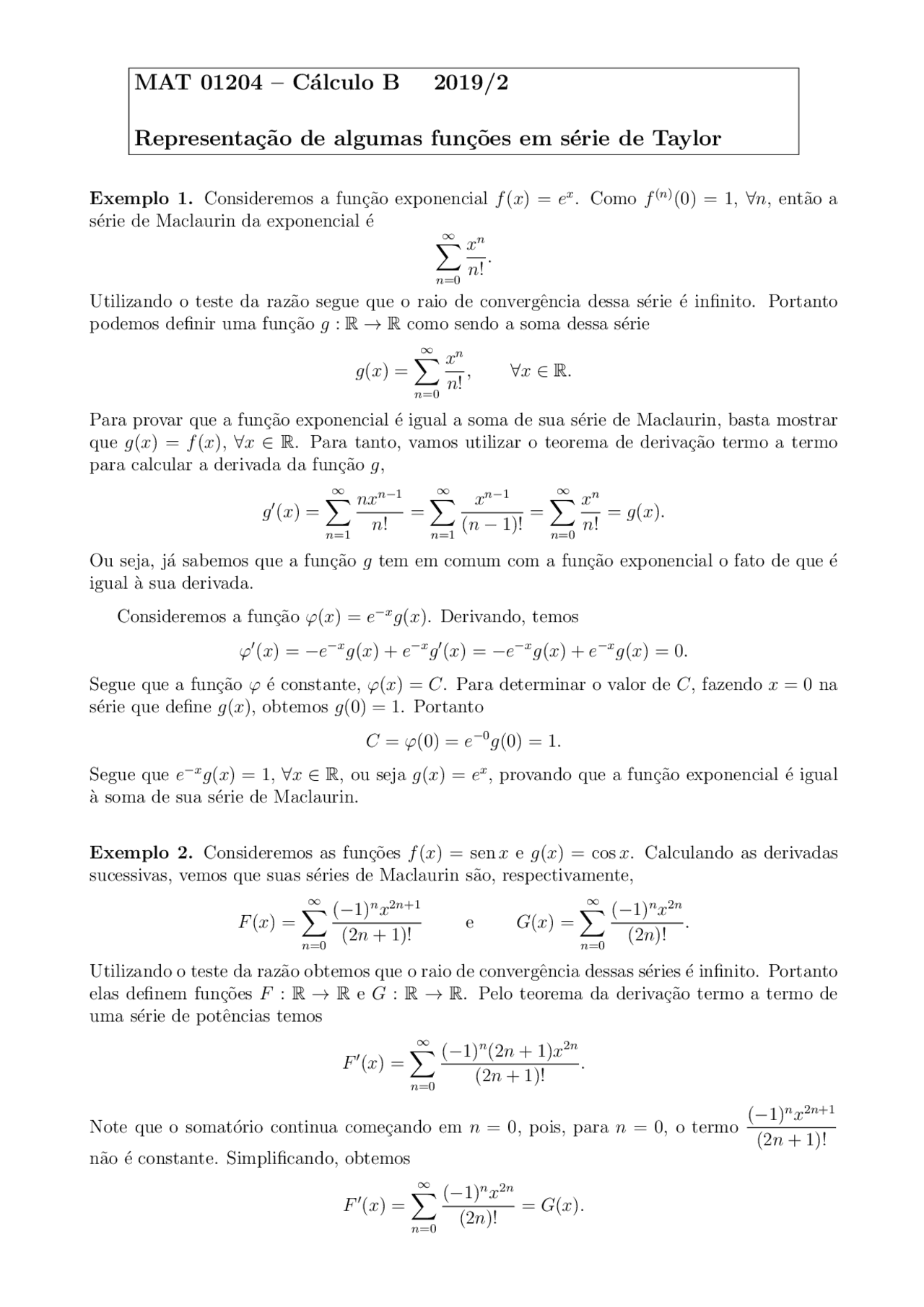 Séries de Taylor e teorema | Notas de estudo Cálculo | Docsity