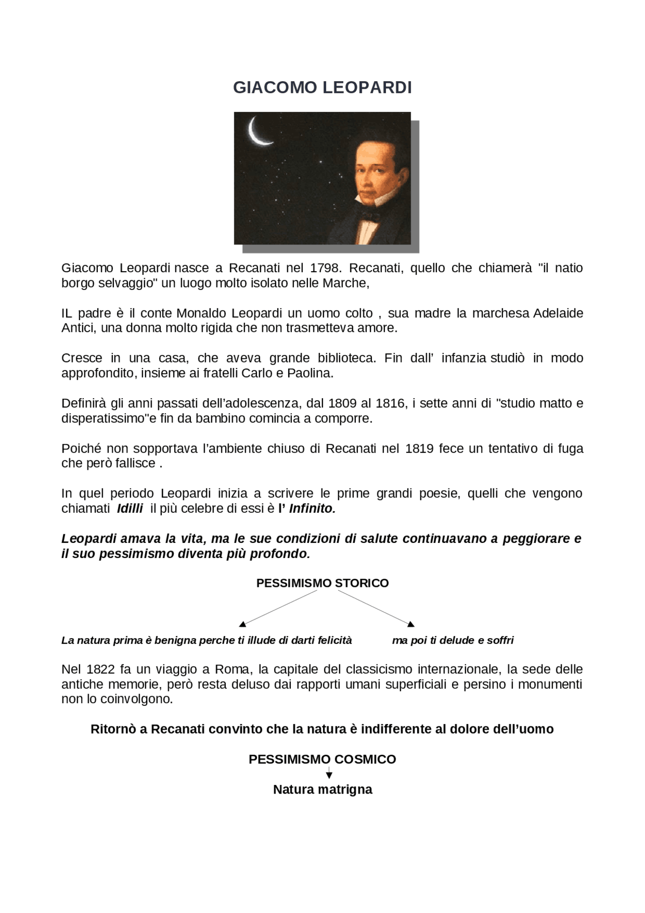 Appunti Su Giacomo Leopardi Docsity