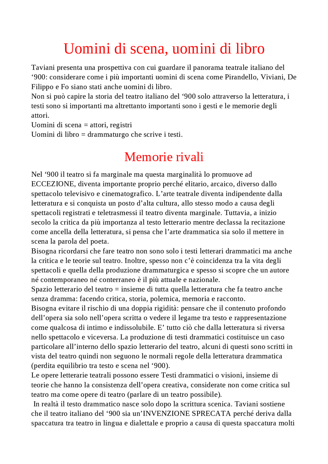 Uomini Di Scena Uomini Di Libro Docsity