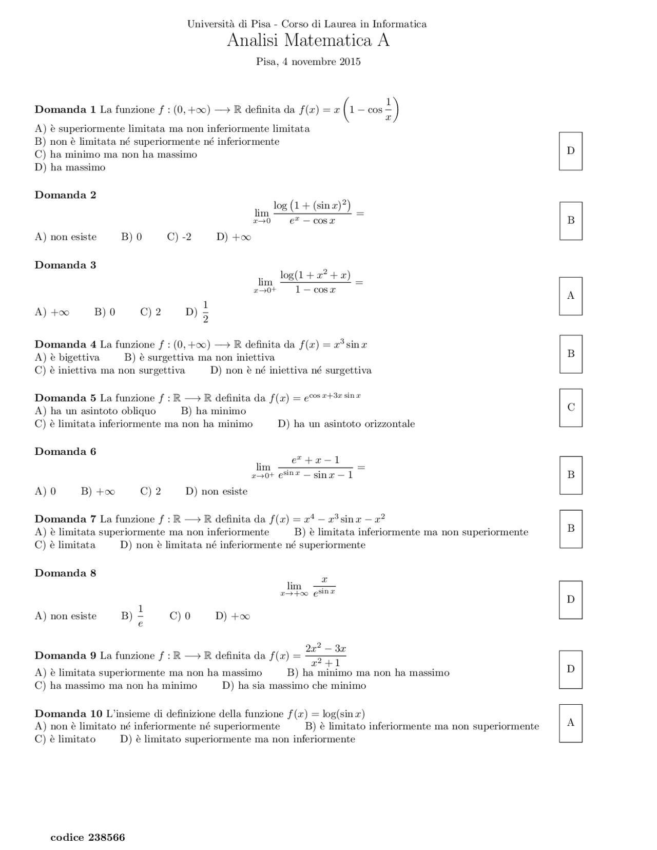 Esercizi Analisi Matematica Docsity