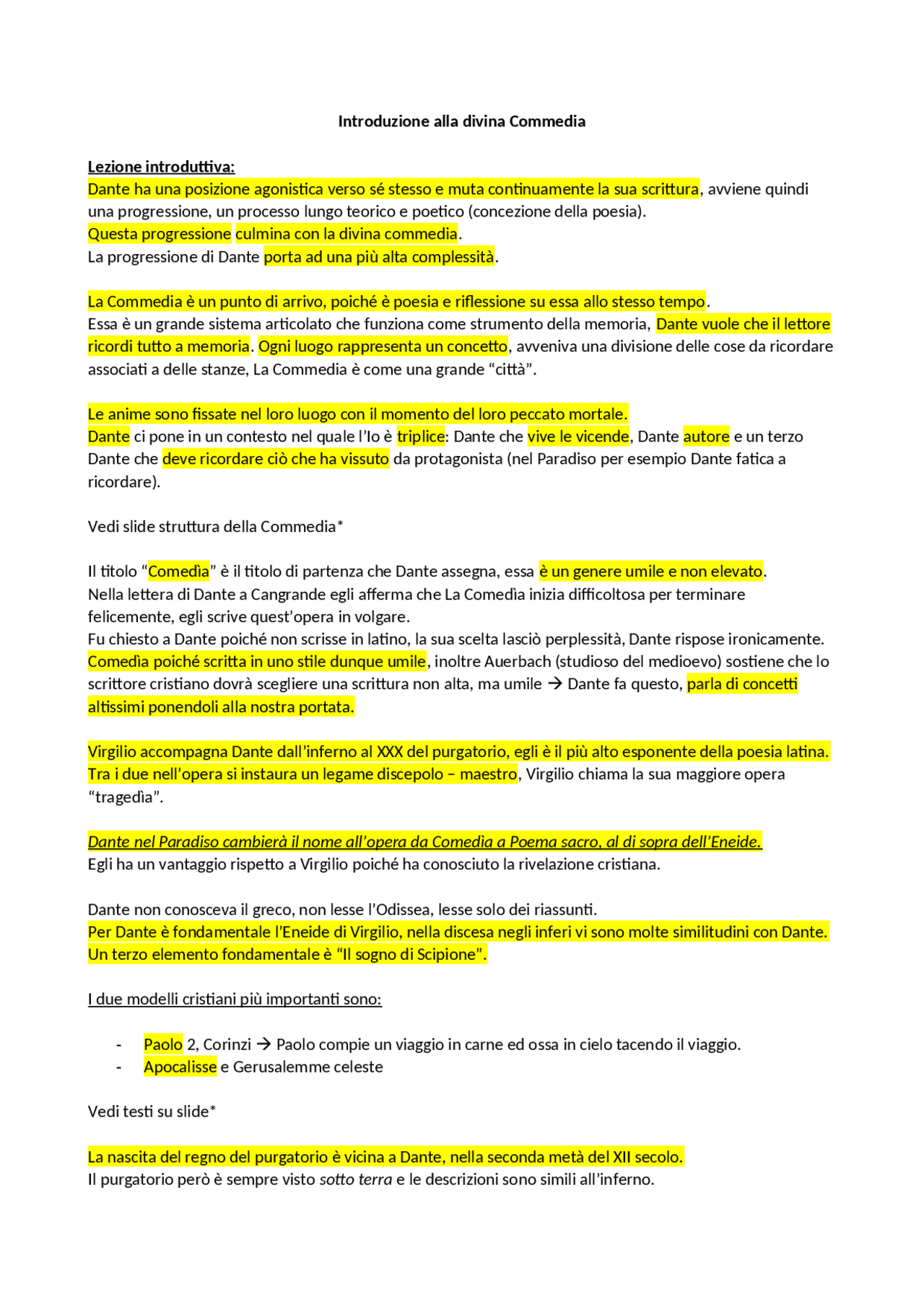 Appunti Divina Commedia Docsity