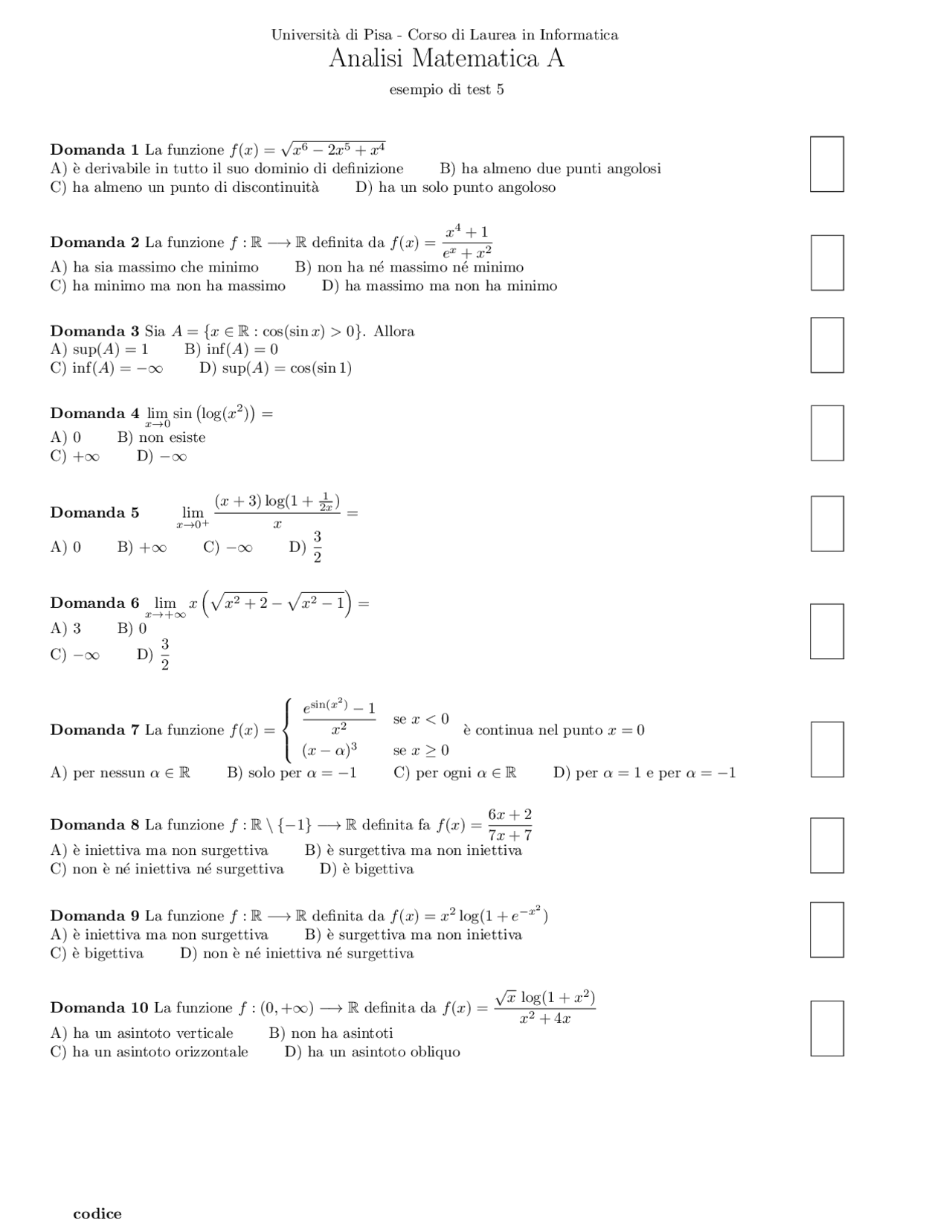 Esercizi Analisi Matematica Docsity