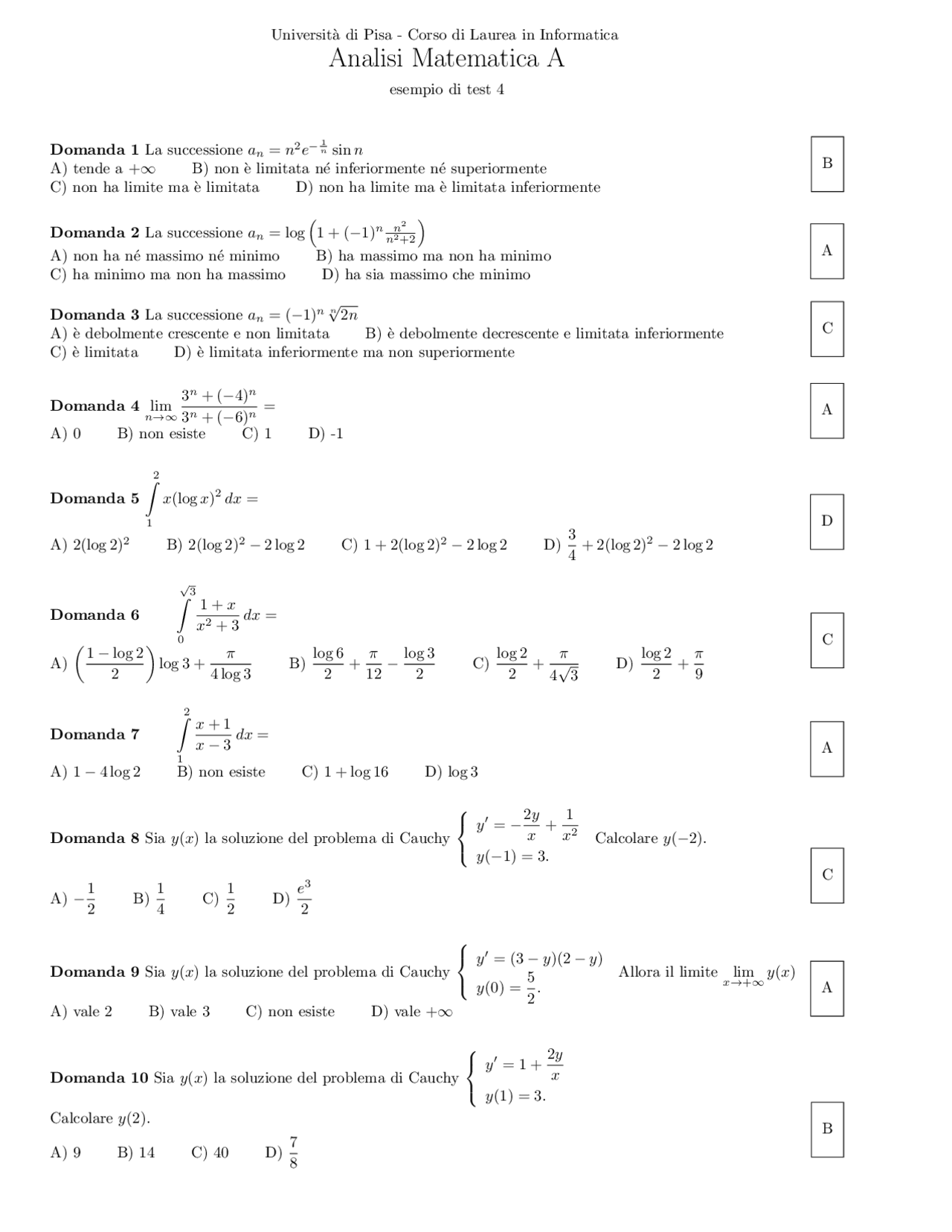 Esercizi Analisi Matematica Docsity