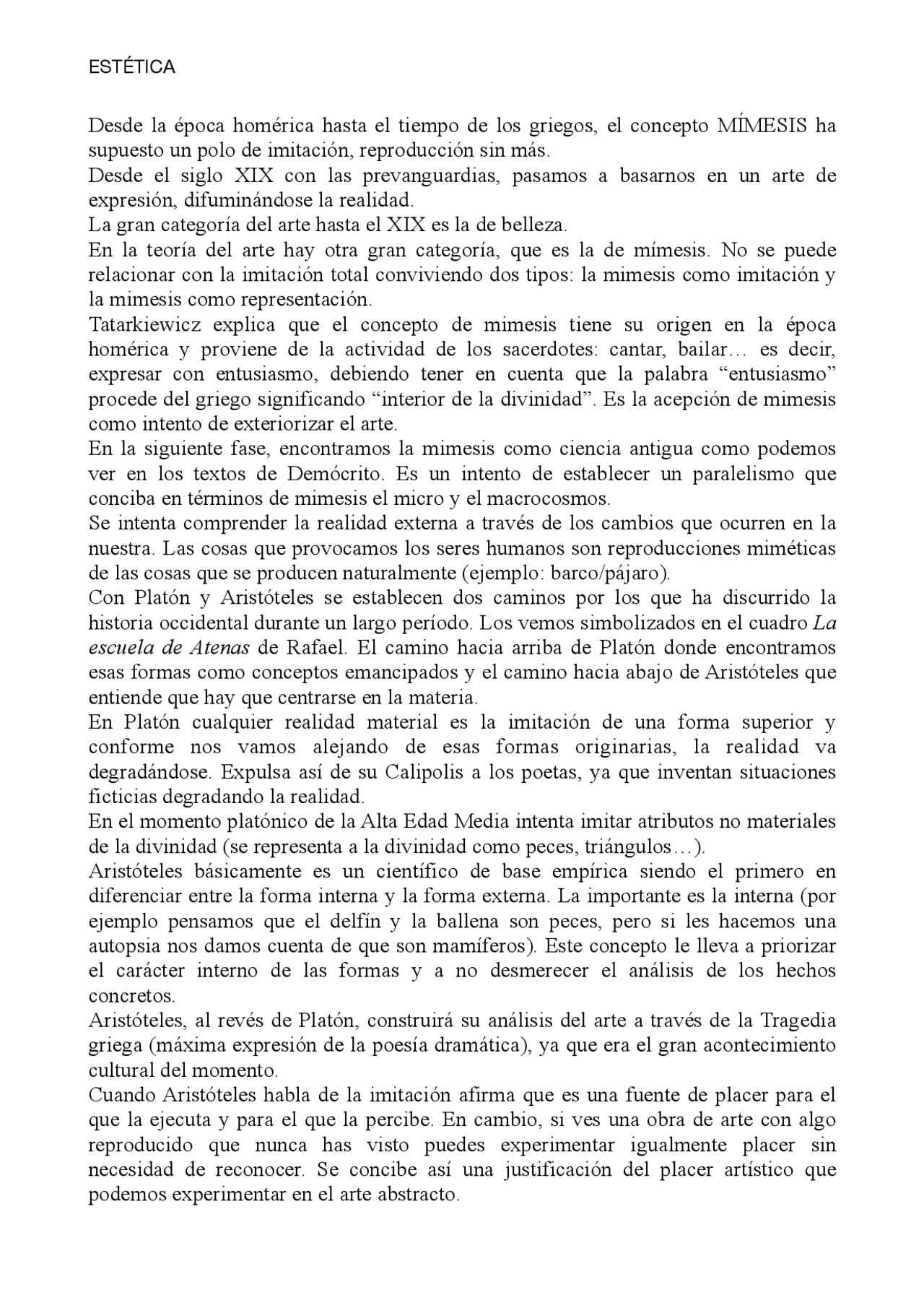 Apuntes Estética Primer Cuatrimestre 2º Carrera Filosofia Uv Docsity