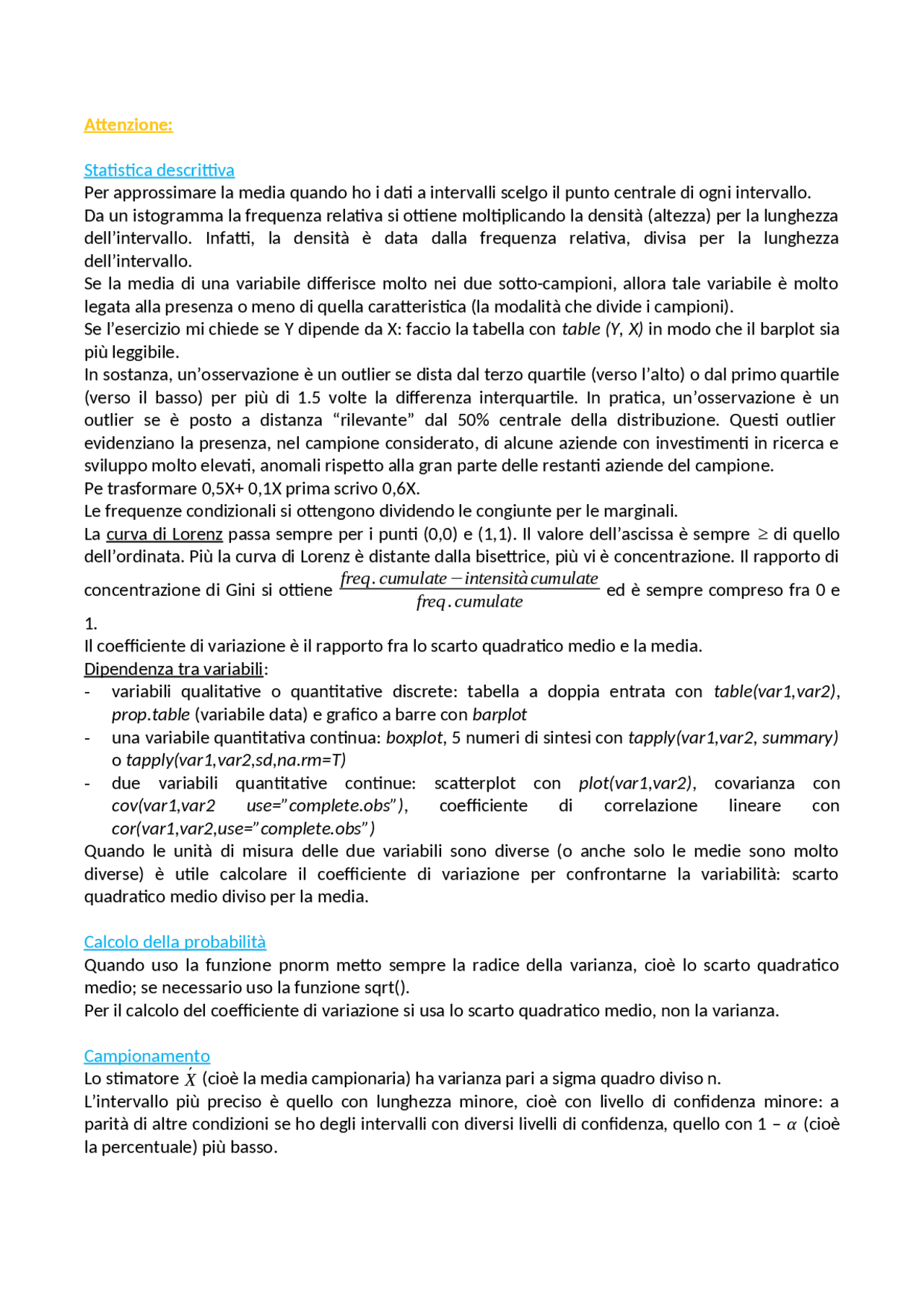 Statistica Descrittiva E Inferenza Docsity