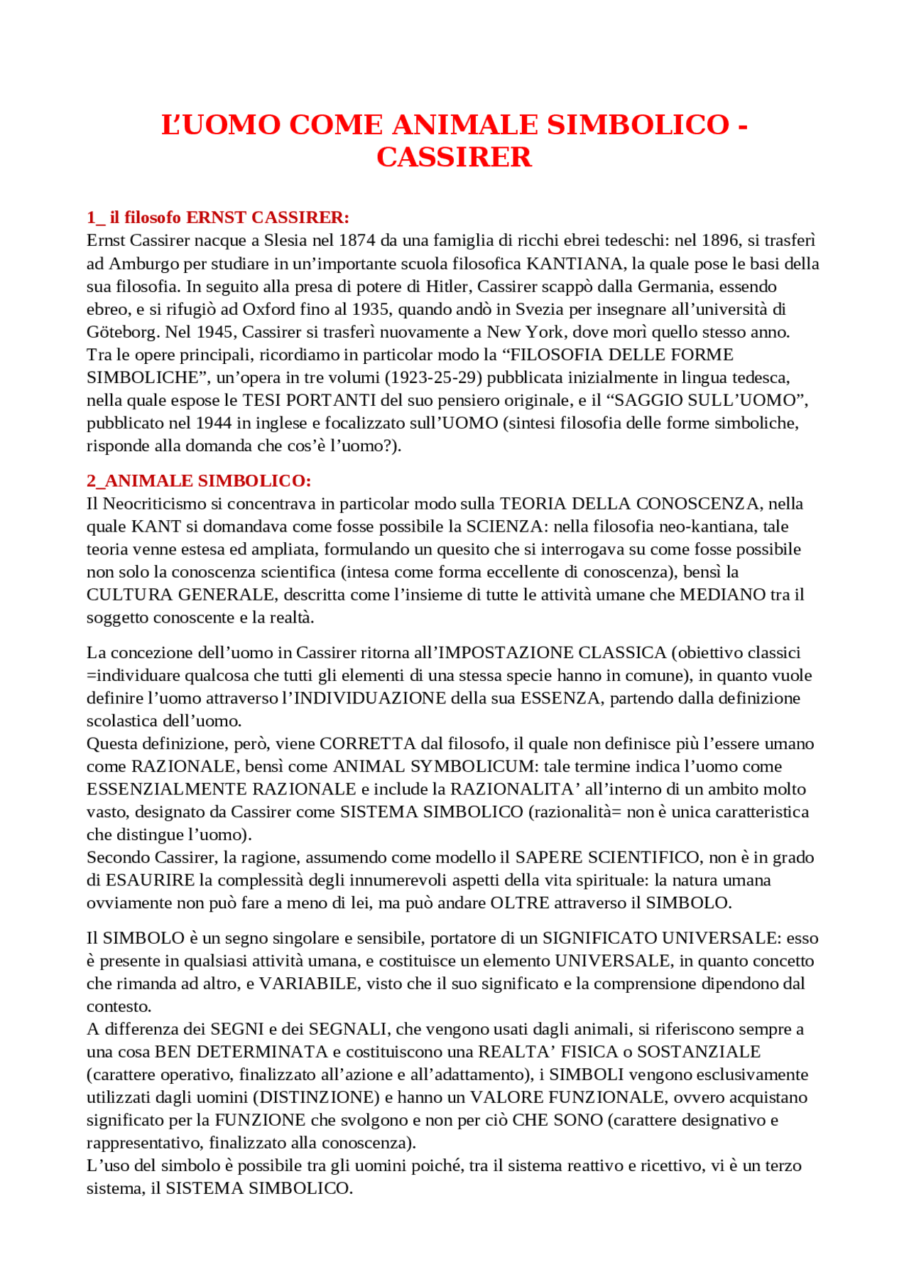 Luomo Secondo Cassirer Docsity