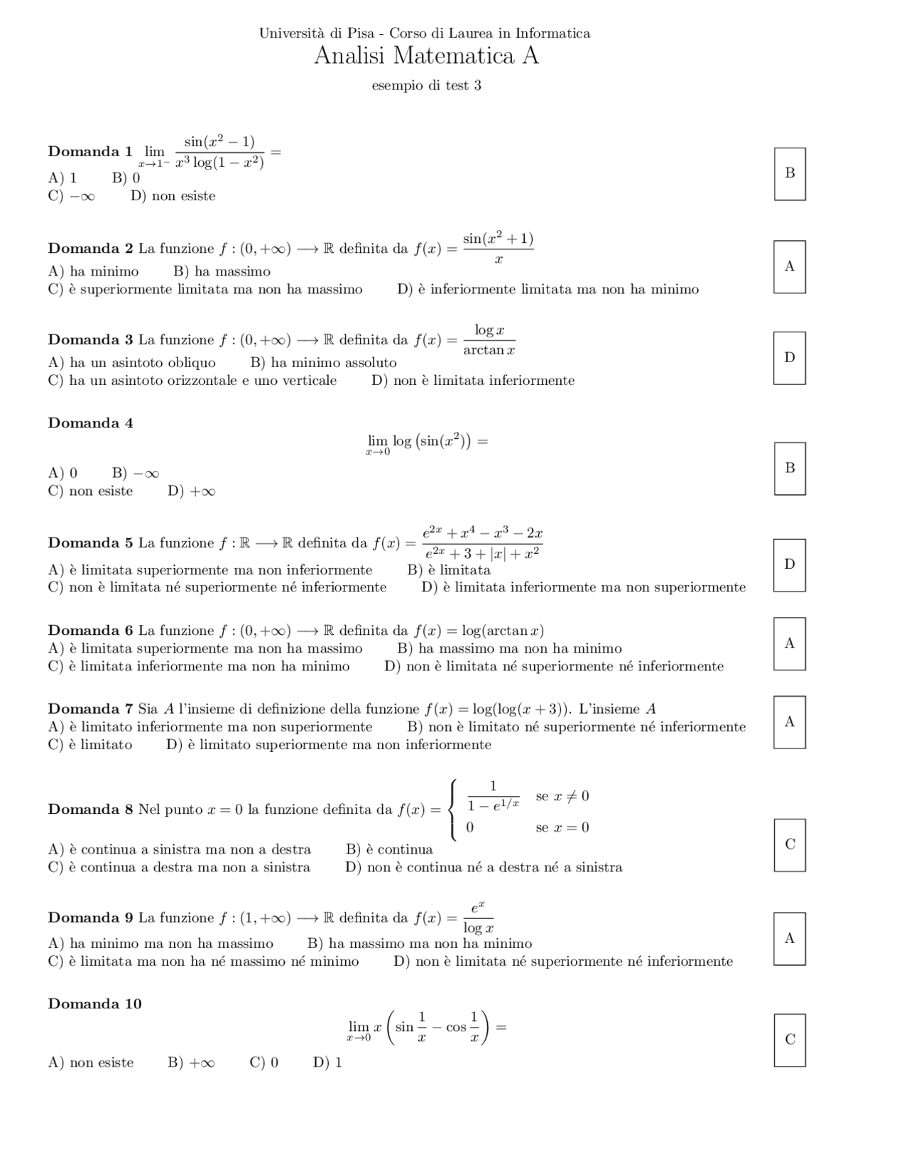 Esercizi Analisi Matematica Docsity