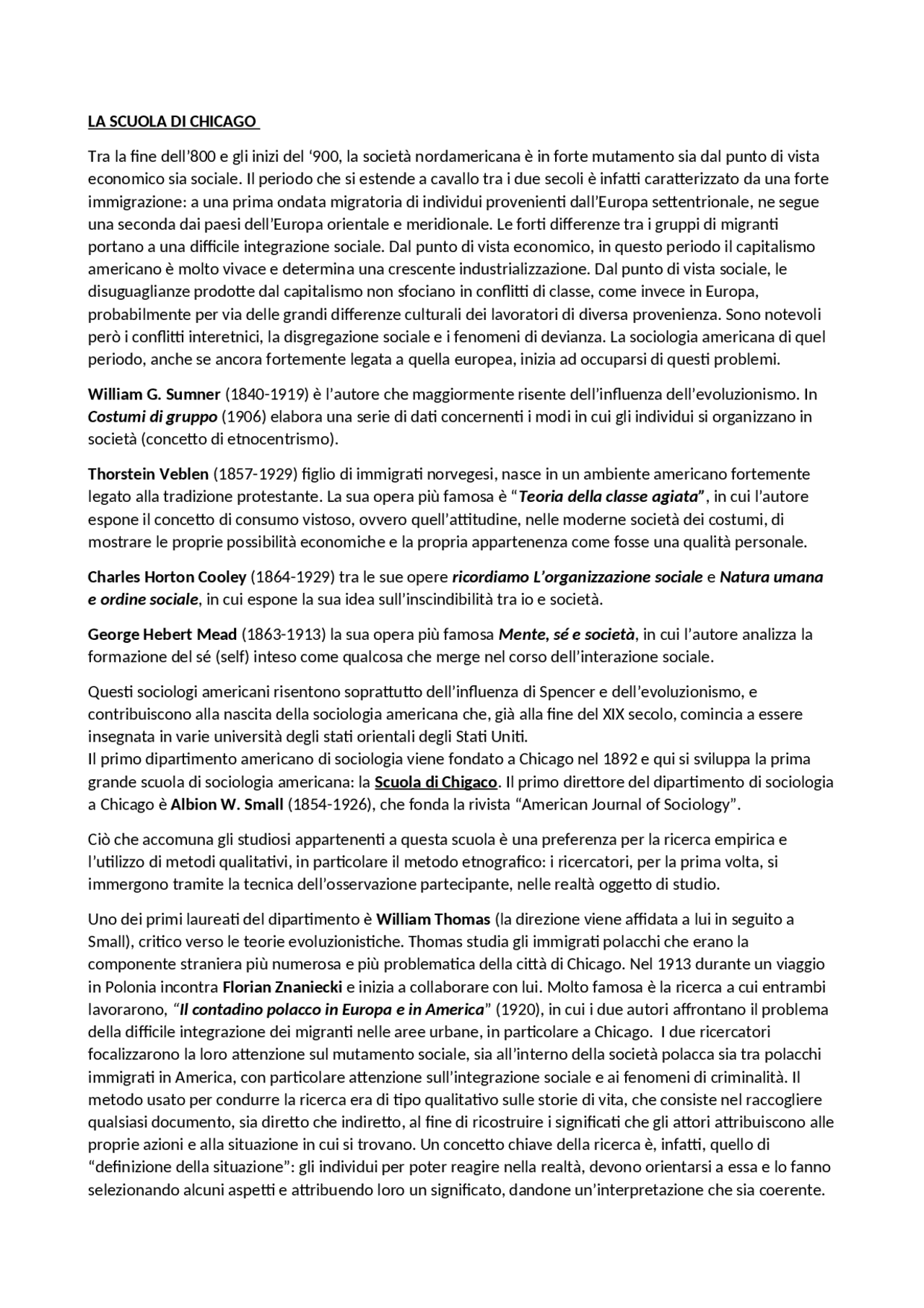 La Scuola Di Chicago Docsity