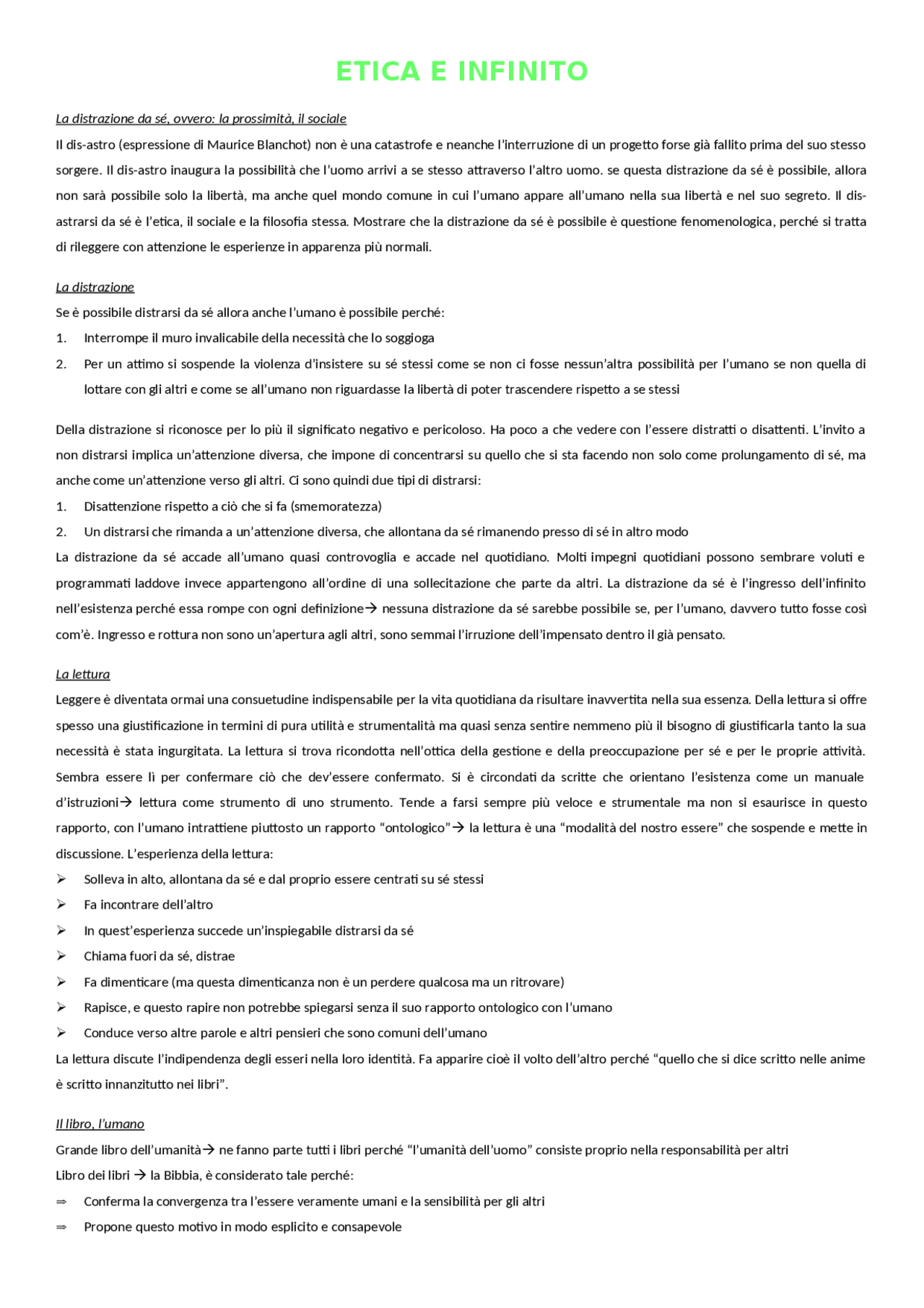 Etica E Infinito Lèvinas Docsity