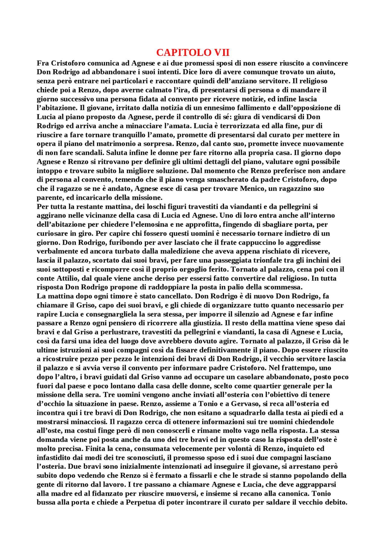 Capitolo Settimo Promessi Sposi Docsity