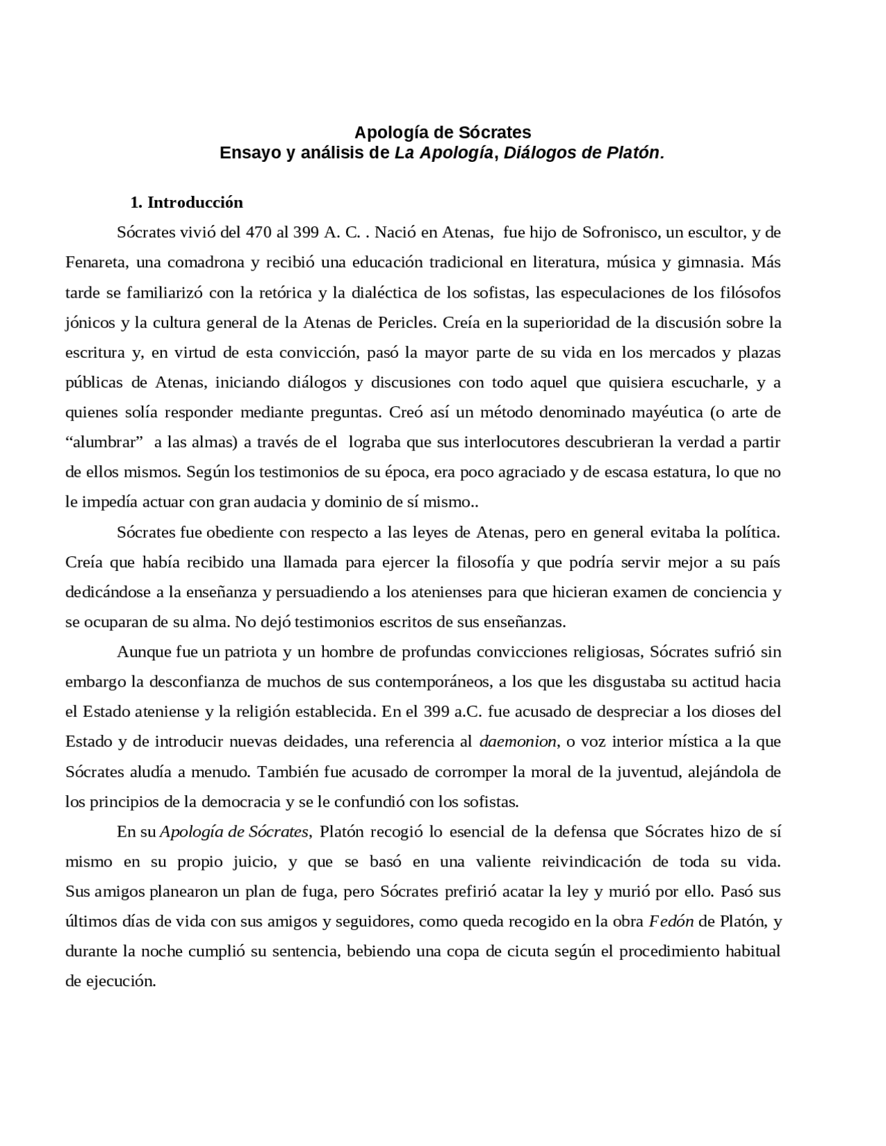 Apología De Sócrates Docsity