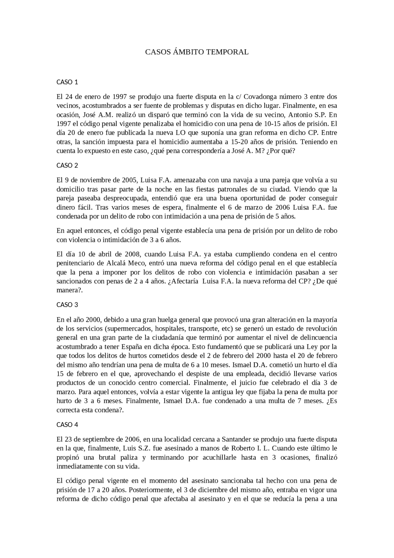 Derecho Penal I Casos Practicos Ejercicios De Derecho Penal Docsity
