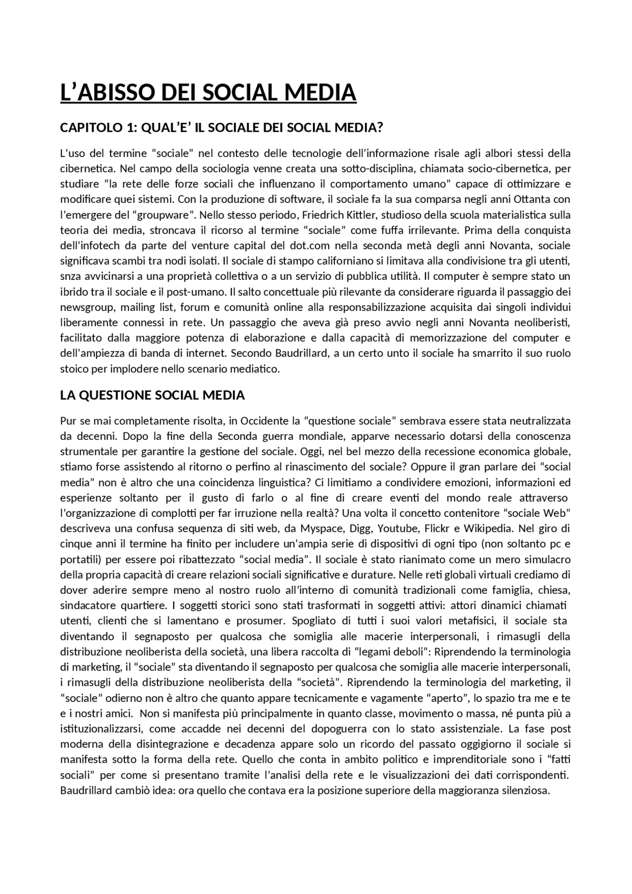 Riassunto Abisso Dei Social Media Docsity