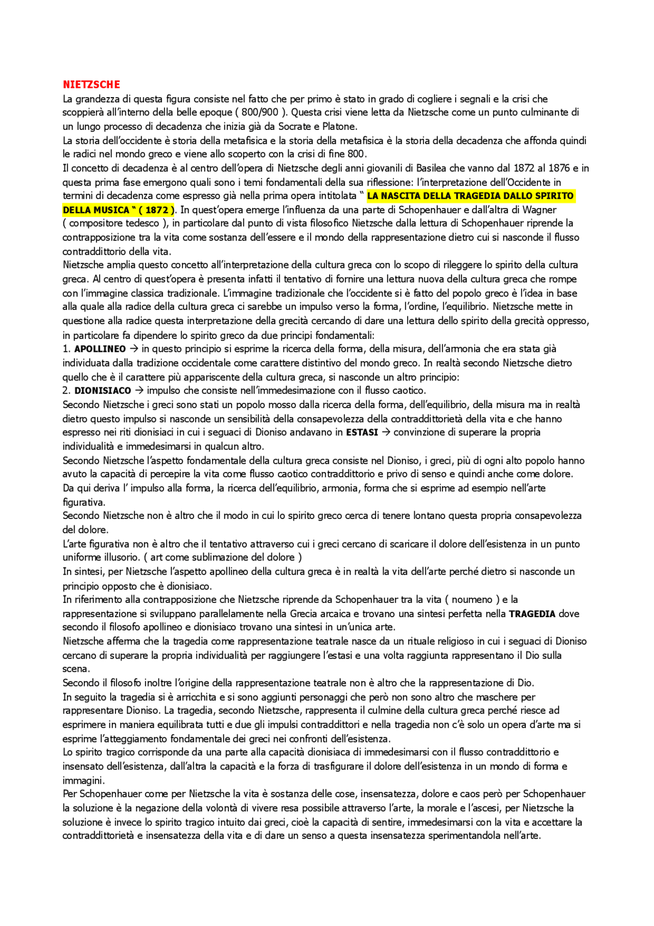 Riassunto Di Nietzsche Docsity