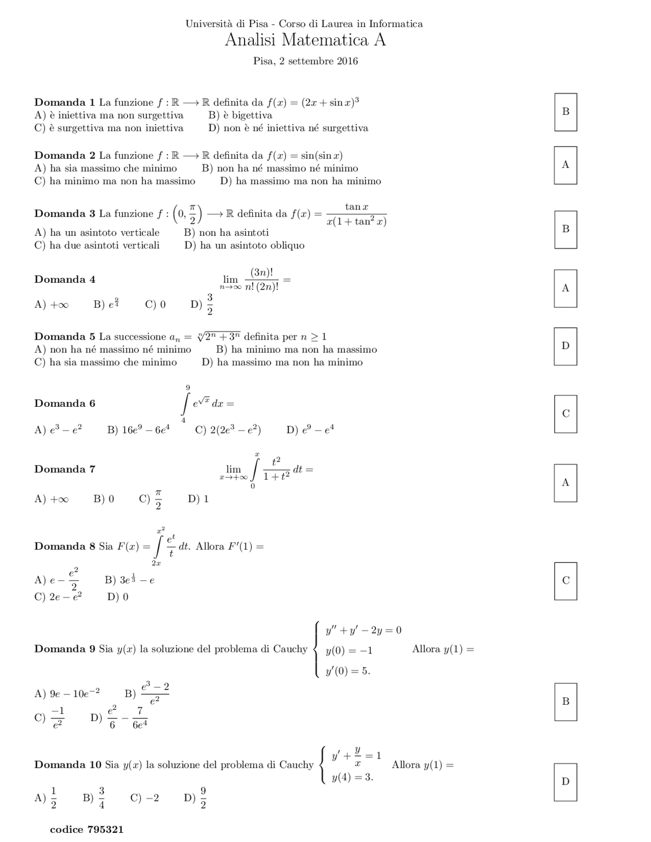 Esercizi Analisi Matematica Docsity