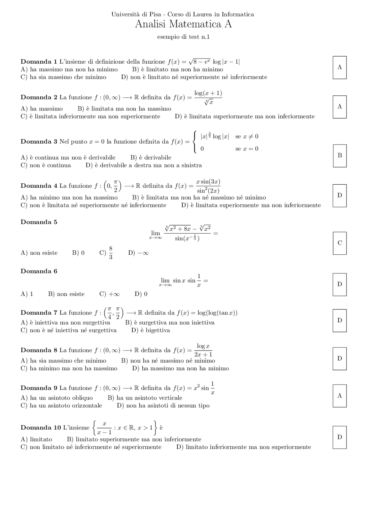 Esercizi Analisi Matematica Docsity