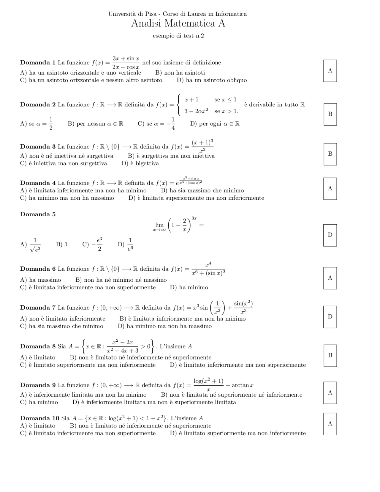 Esercizi Analisi Matematica Docsity