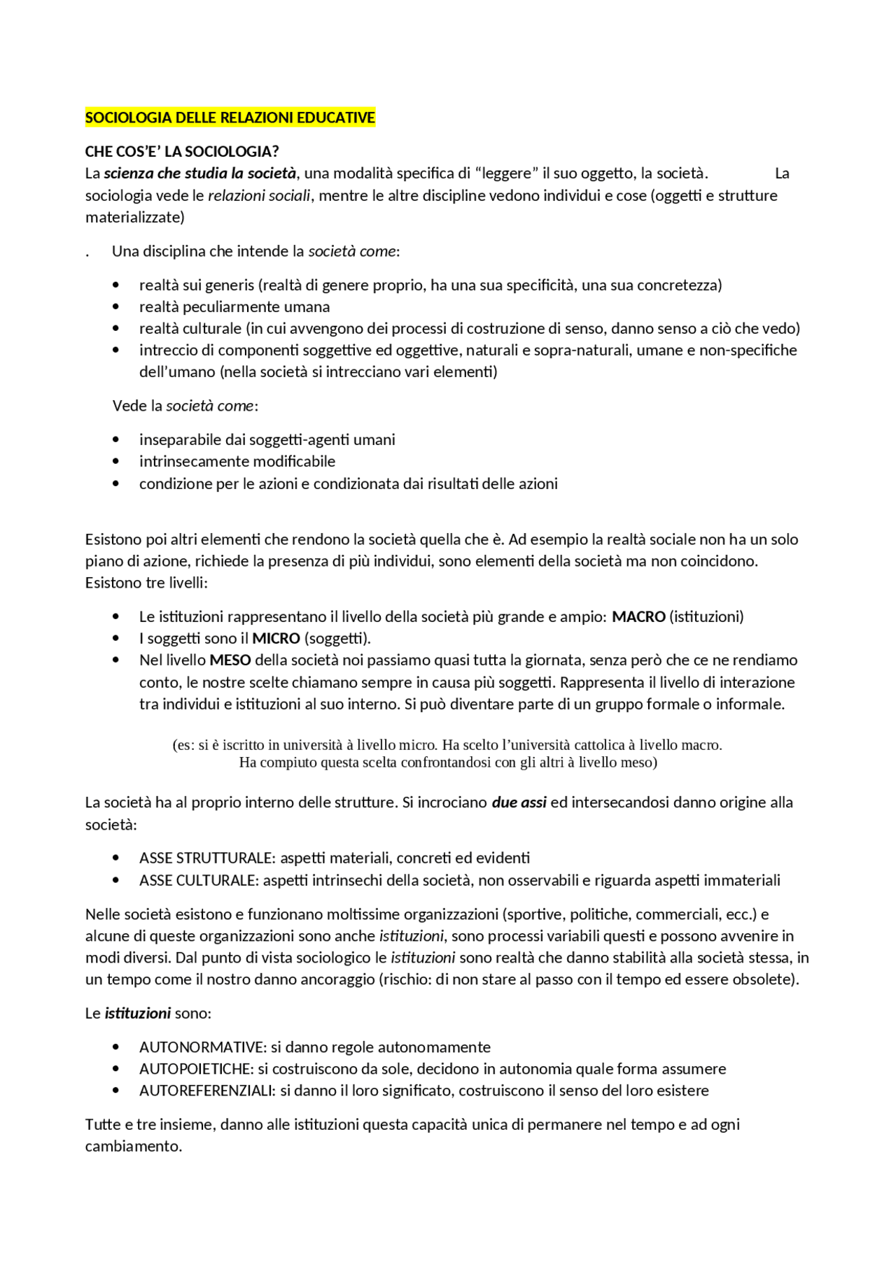 Appunti Sociologia Delle Relazioni Educative Docsity