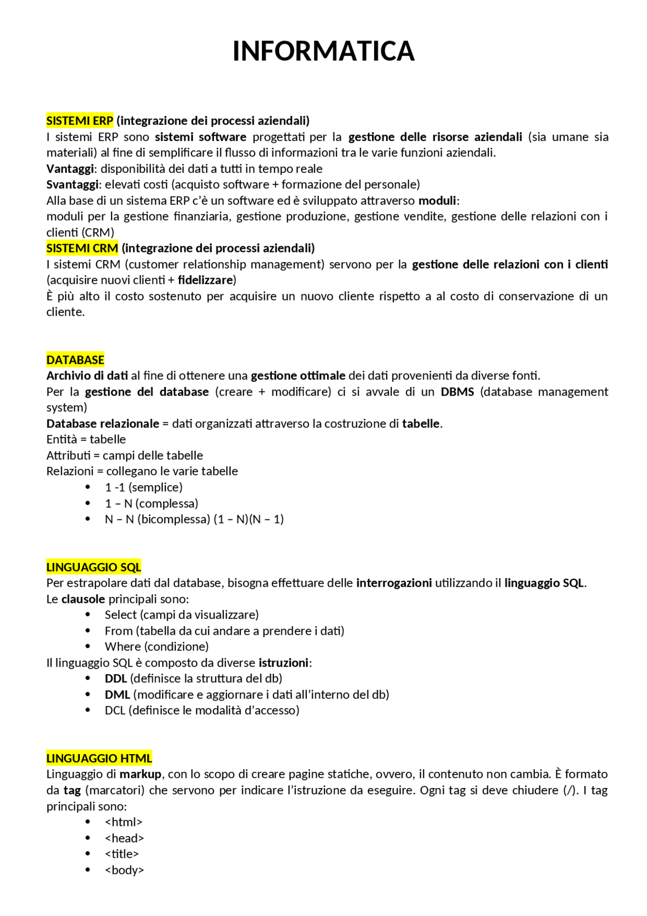 Riassunto Programma Informatica 5anno Docsity