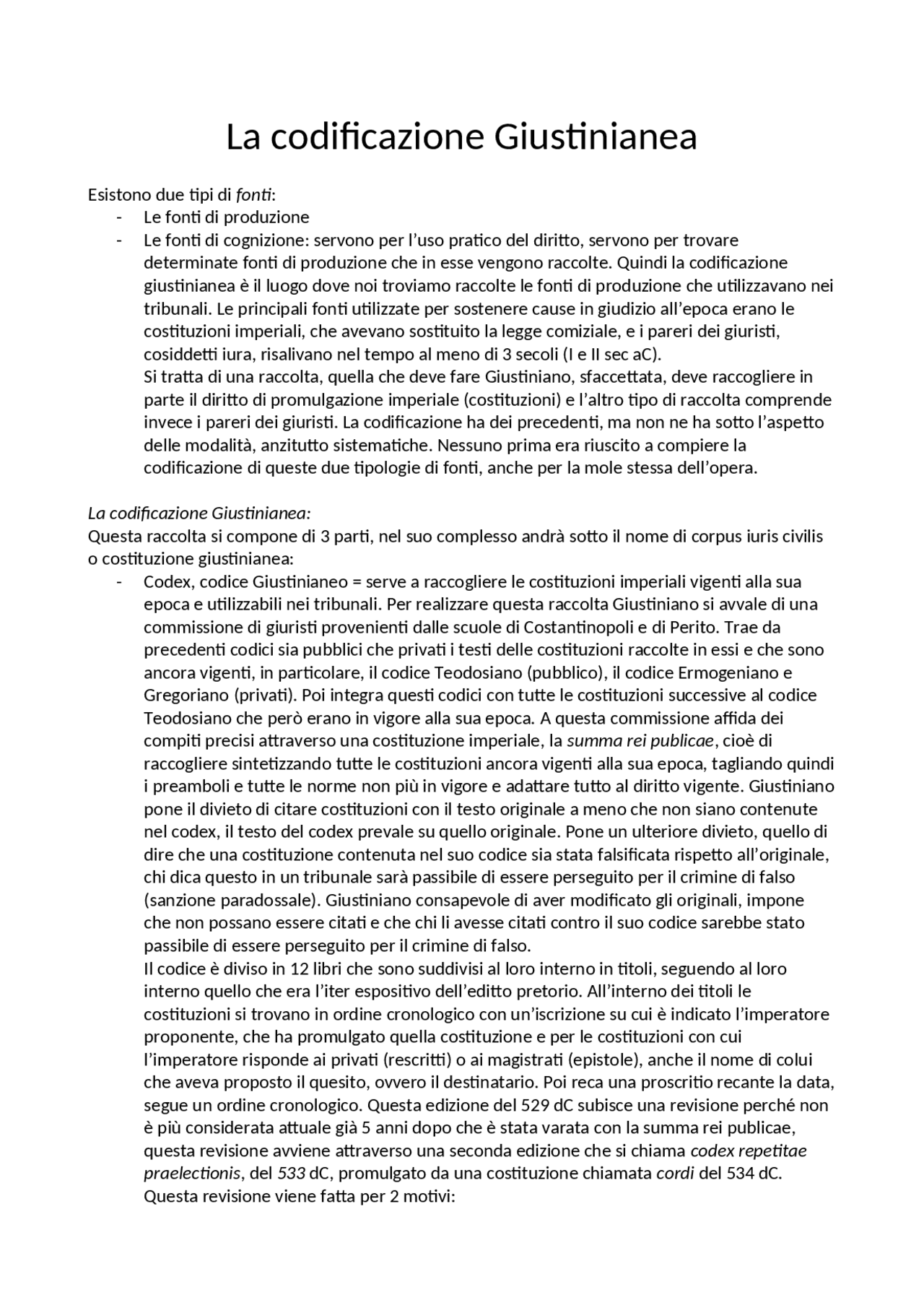 La Codificazione Giustinianea Docsity