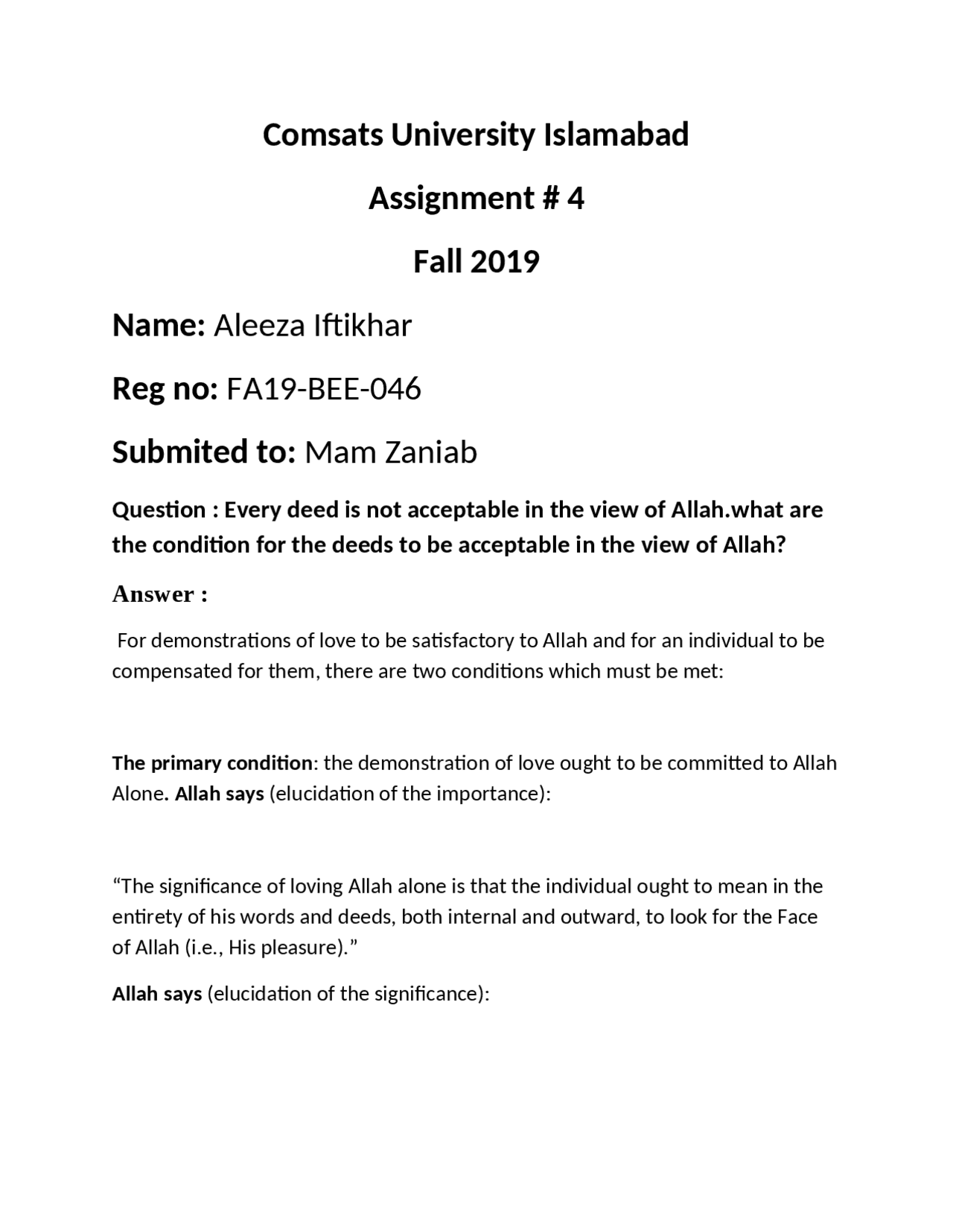 Islamic studies assignment on righteous deeds - Docsity
