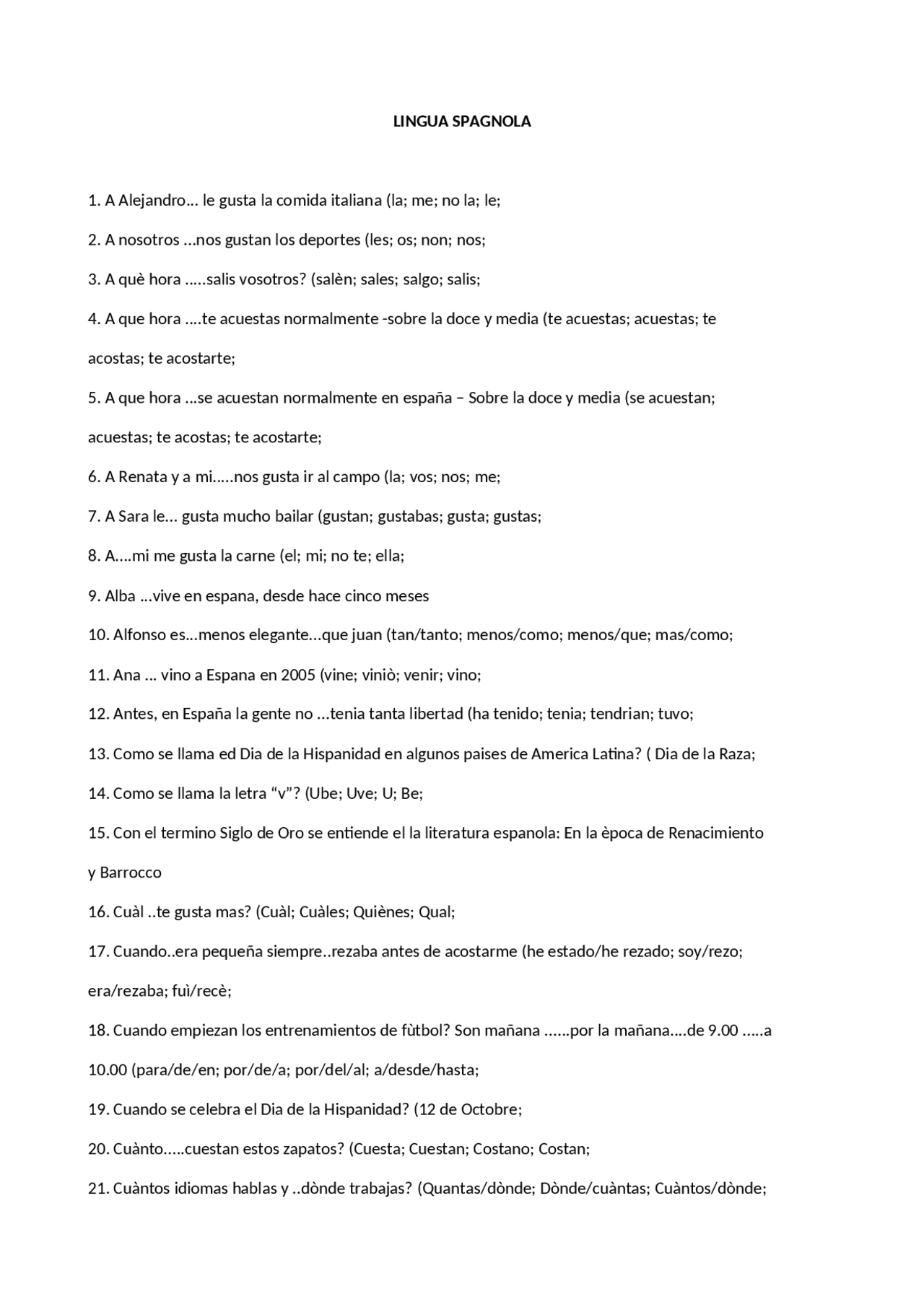 Prove Desame Lingua Spagnola Pegaso Docsity