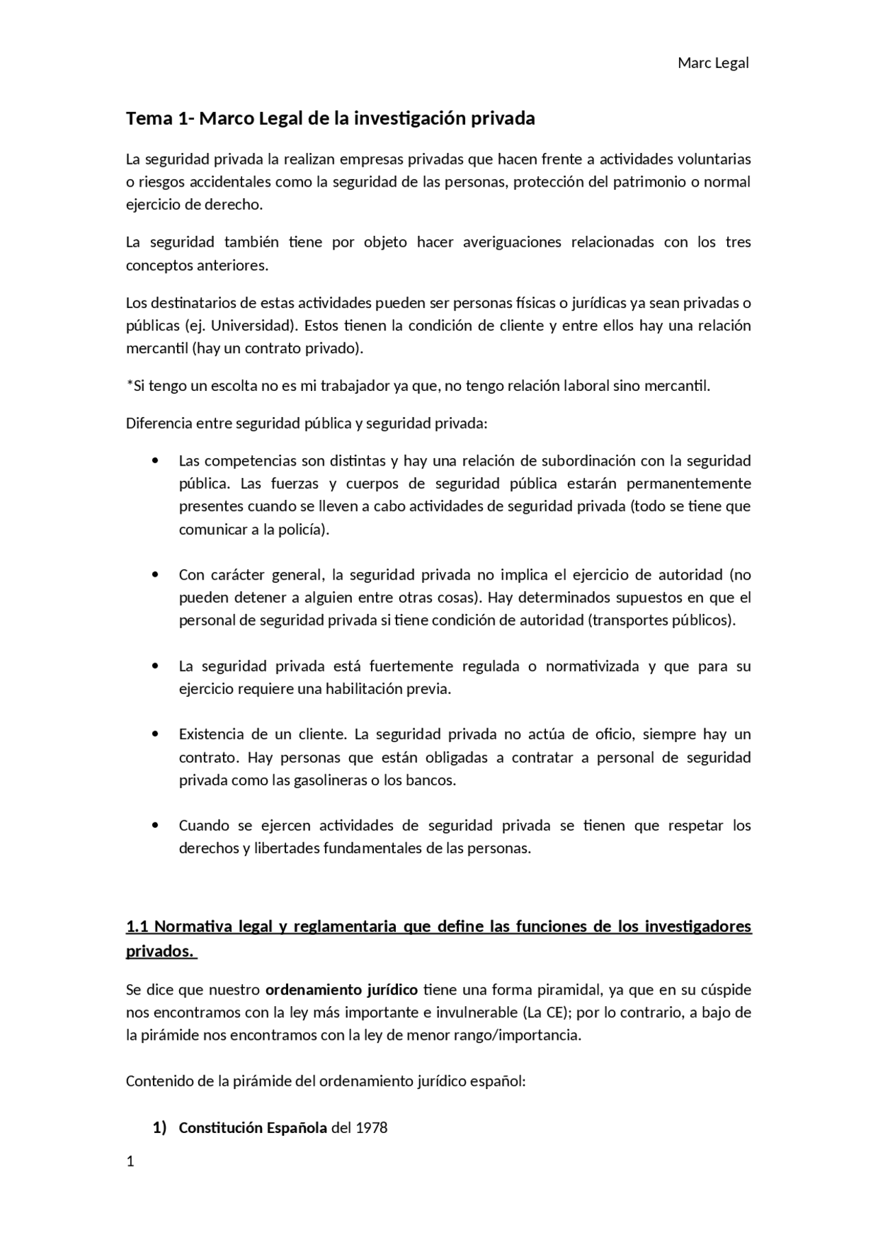 Marco legal y profesional de la investigación privada - Docsity