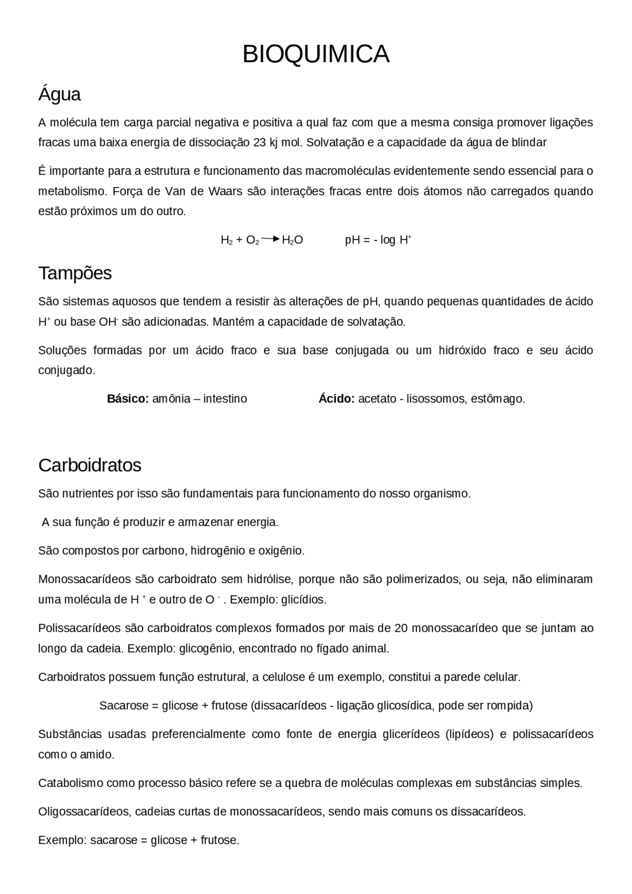 Resumo de bioquímica - Docsity