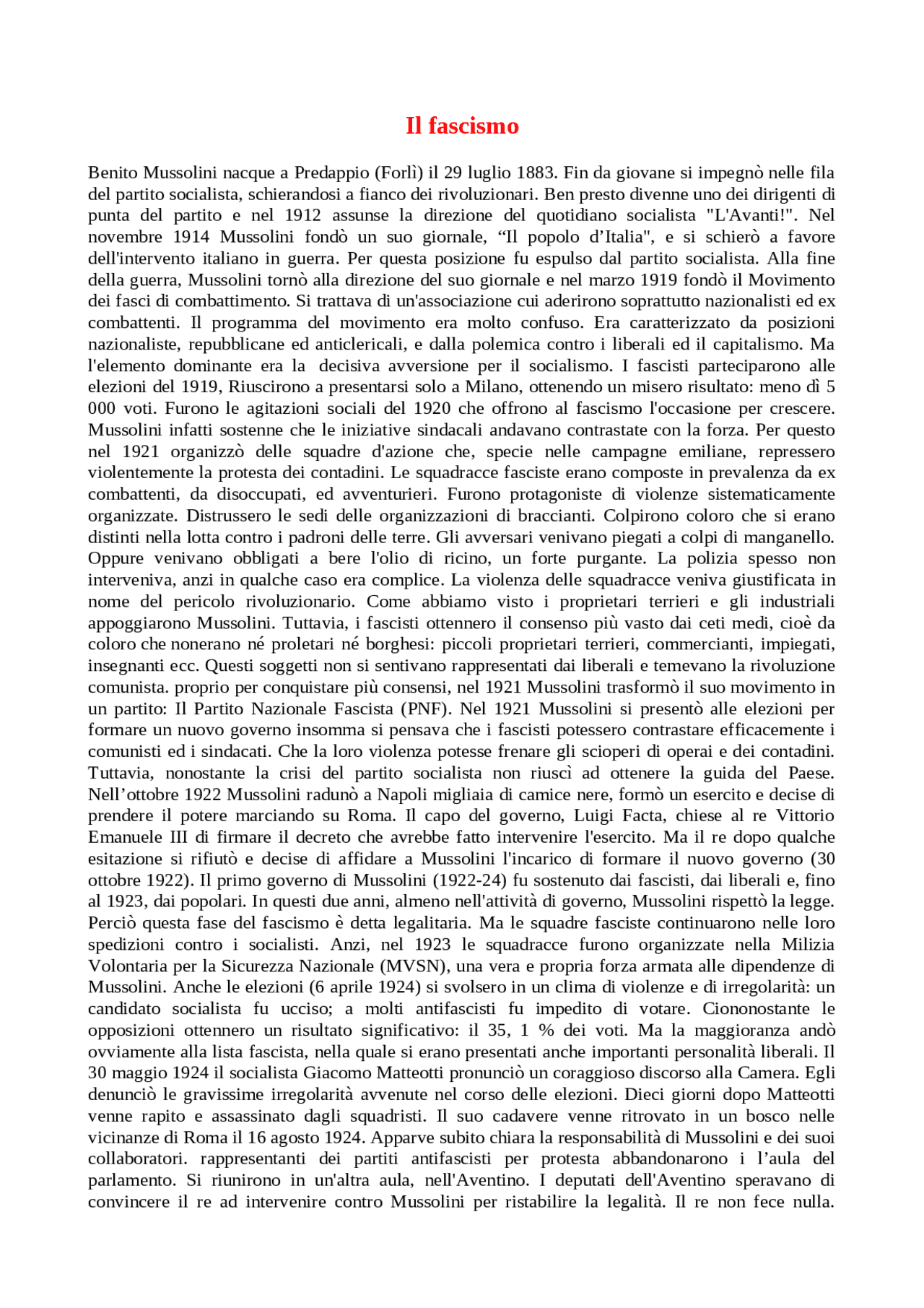 Riassunto Del Fascismo Docsity