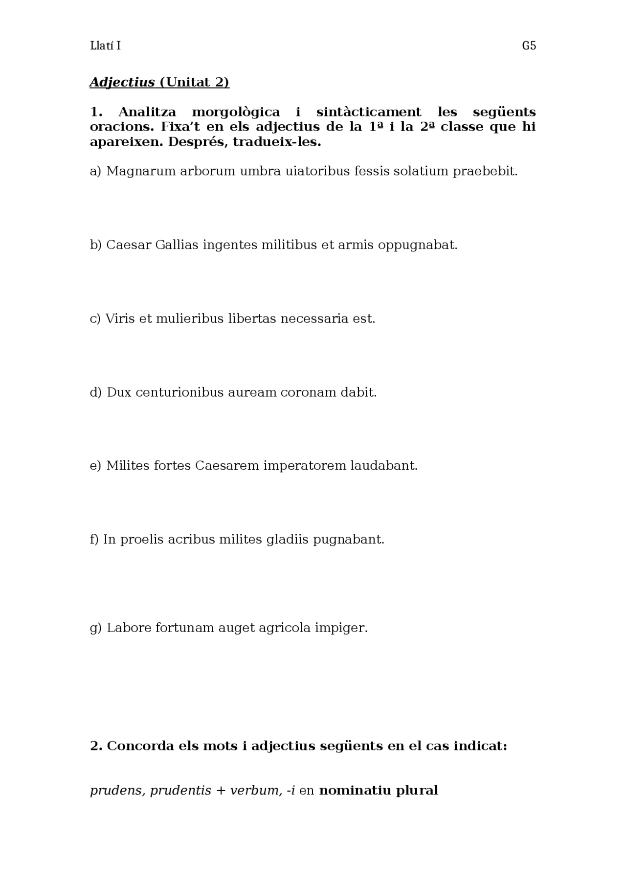 Exercicis Sobre Adjectius De La 1a I La 2a Classe Docsity