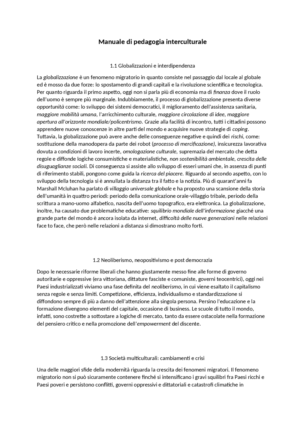 Manuale Di Pedagogia Interculturale Docsity
