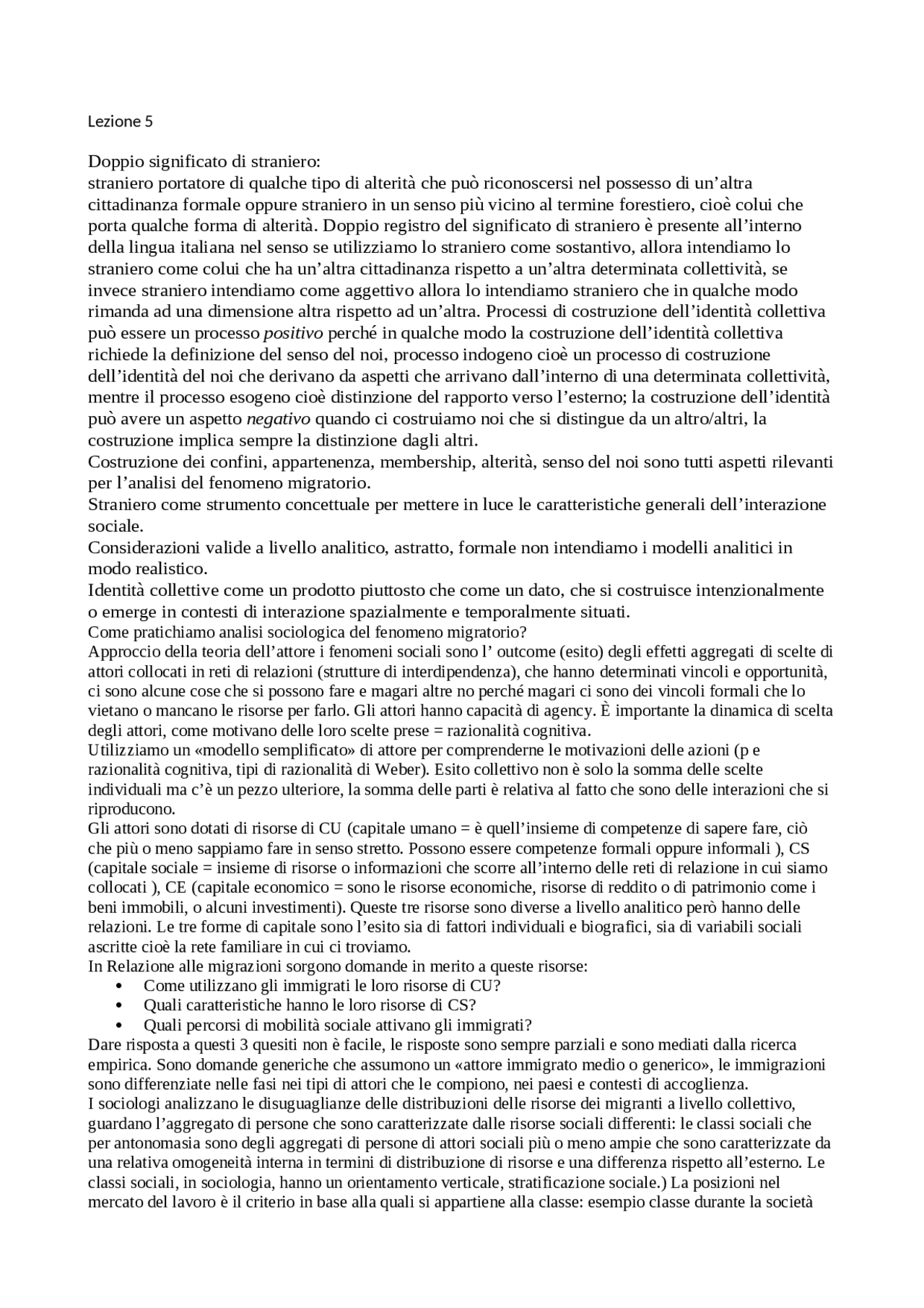 Sociologia Dei Processi Migratori Docsity