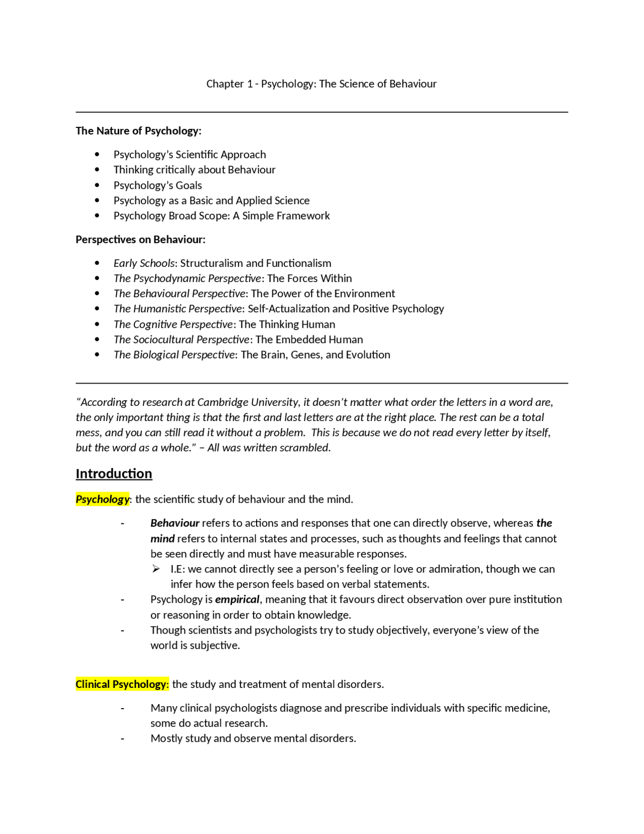 Psychology 101 Notes Lecture Notes Psychology Docsity
