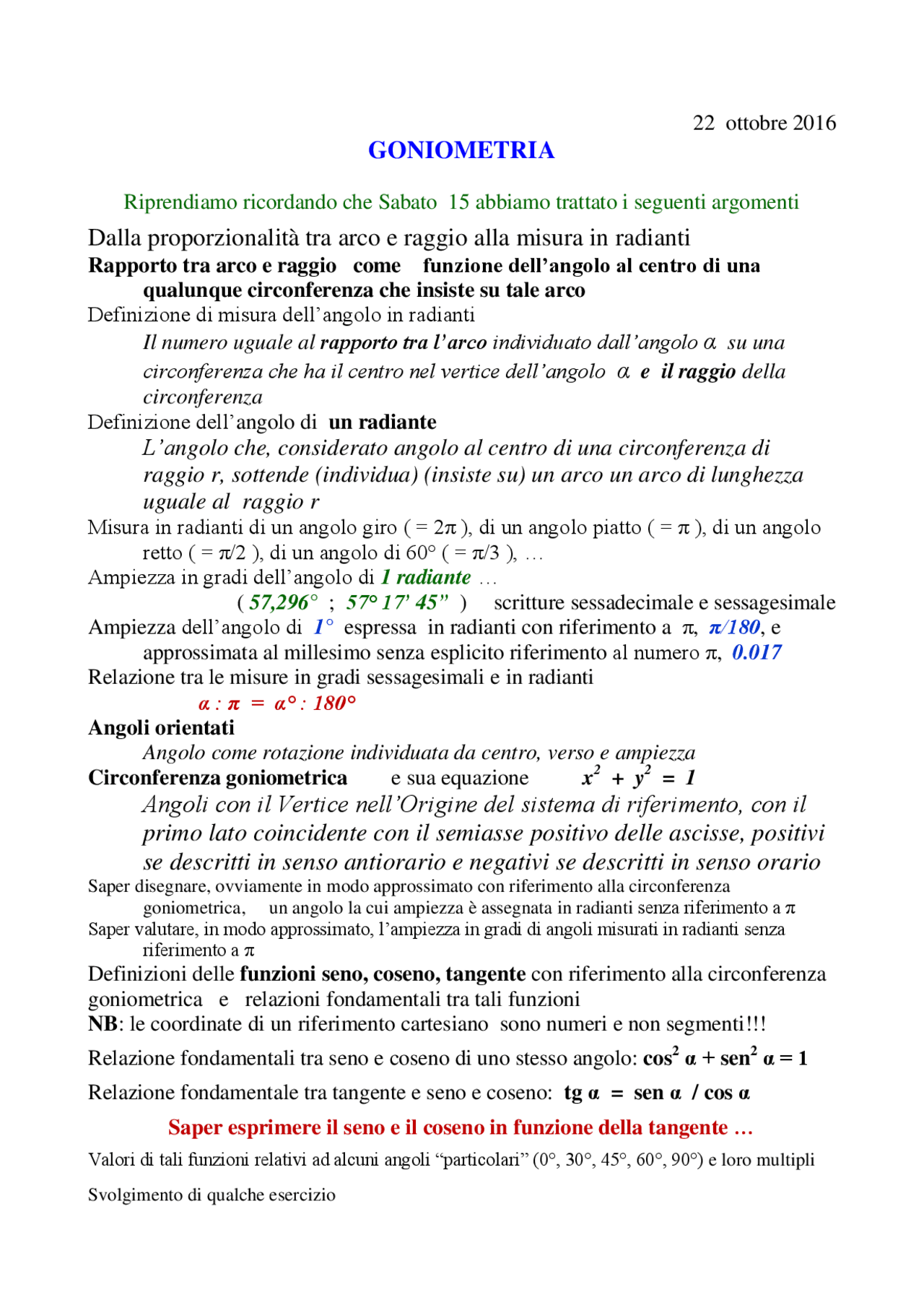 Appunti Di Goniometria Docsity