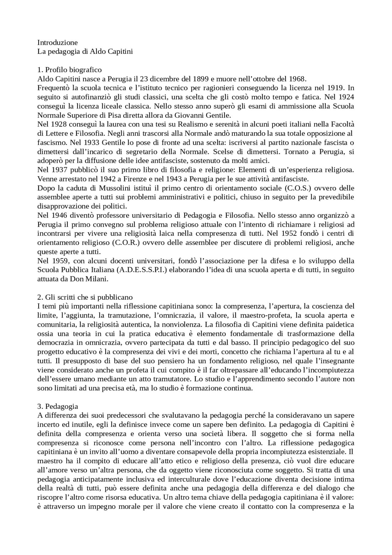 Capitini Educazione Religione Nonviolenza Docsity