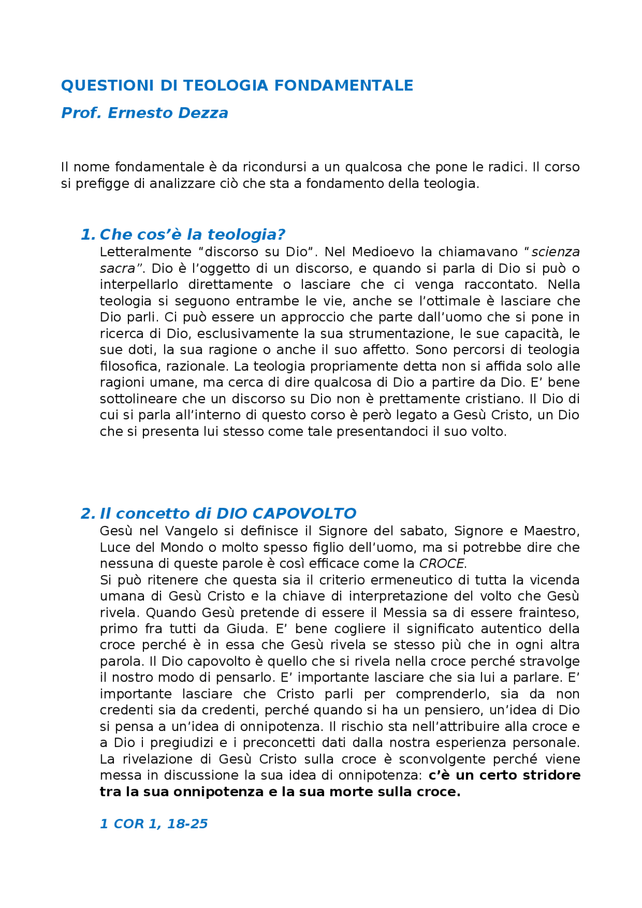 Appunti Di Teologia I Prof Dezza Docsity