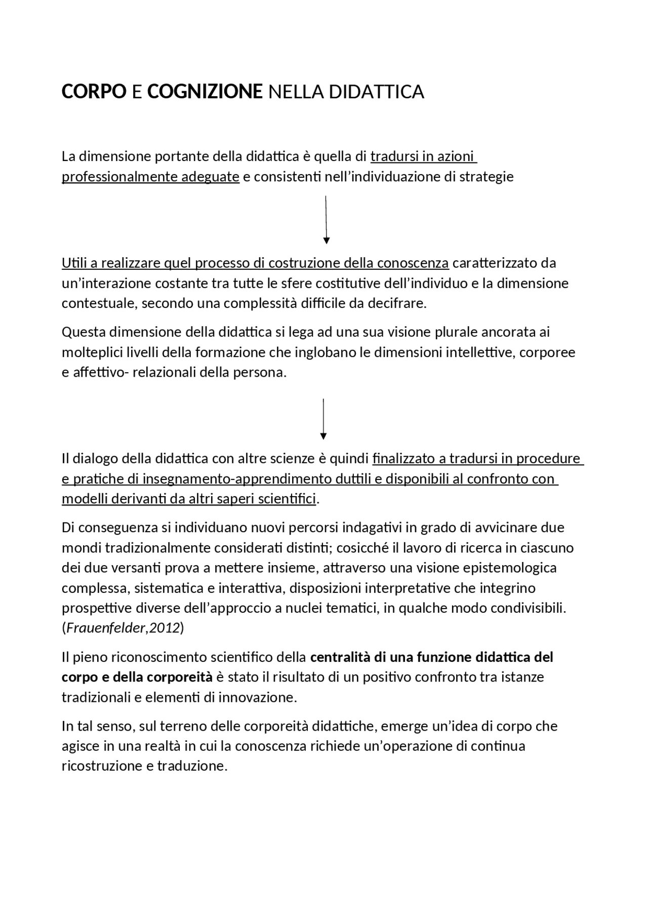 Corpo E Cognizione Della Didattica Appunti Di Scienze Motorie Docsity