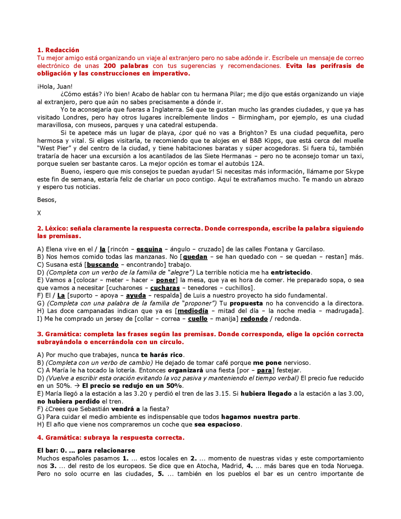 Modelli Desame Di Lettorato Spagnolo Ii Docsity