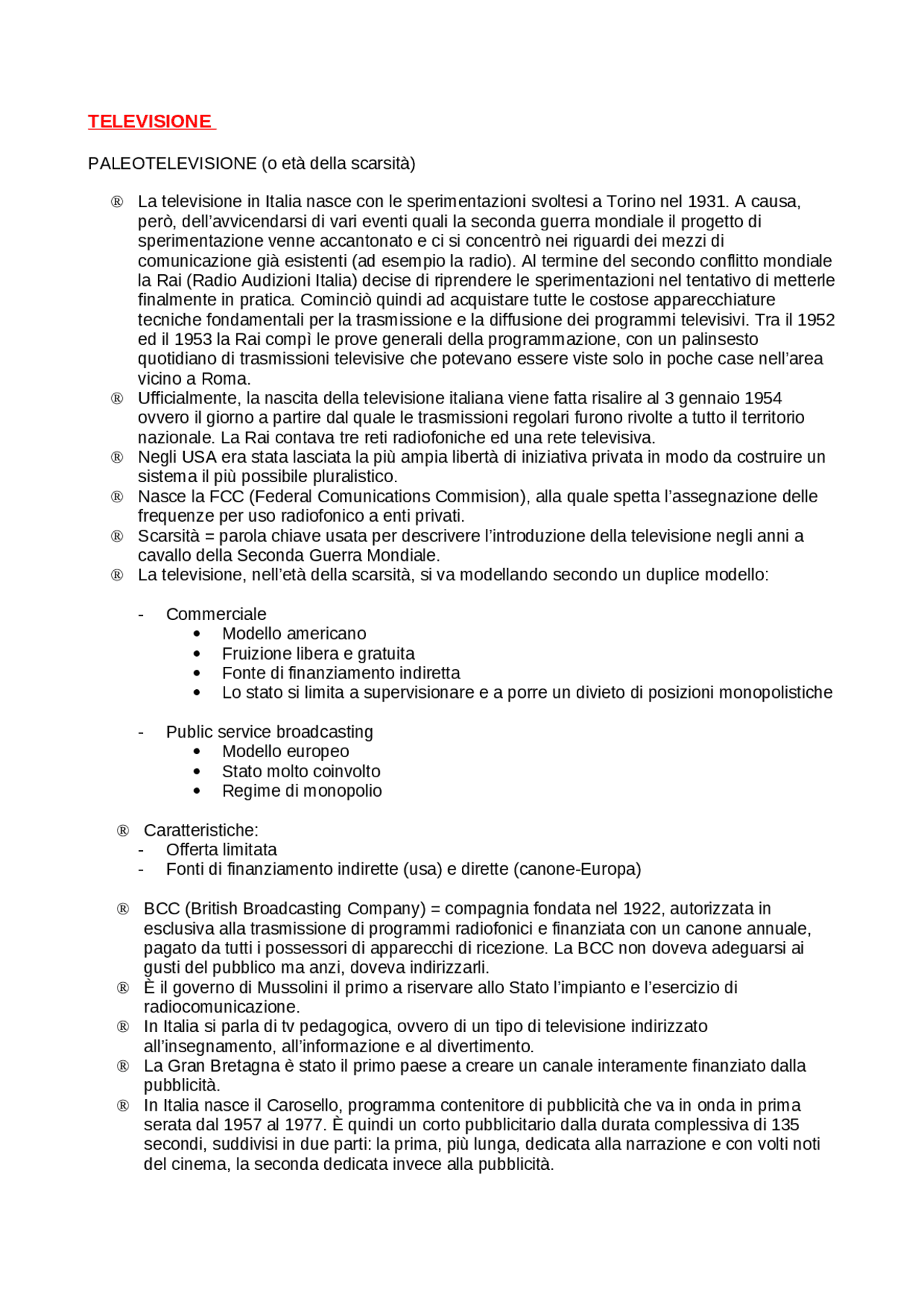 Appunti Esame Televisione Docsity