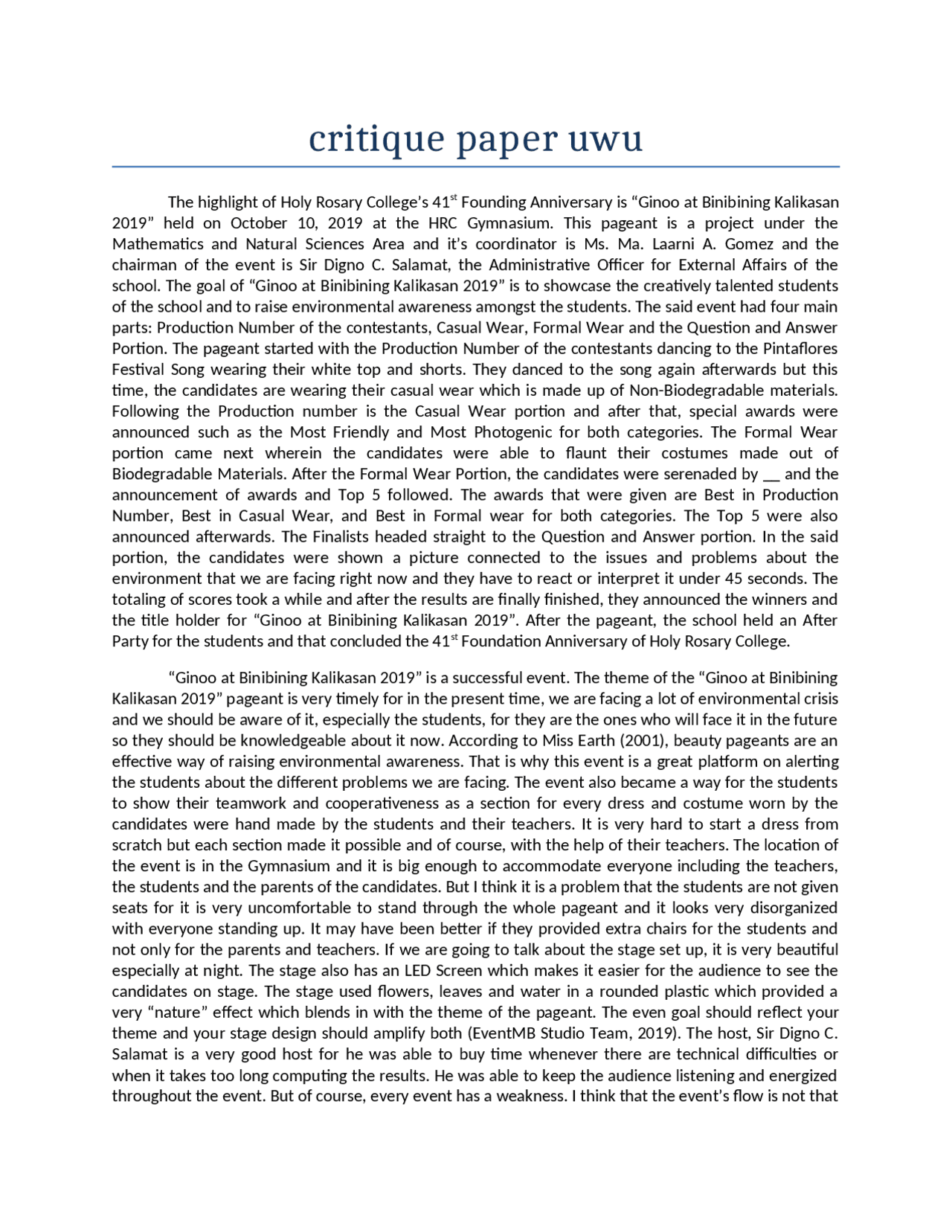 Critique Paper English for Academic and Professional Purposes - Docsity