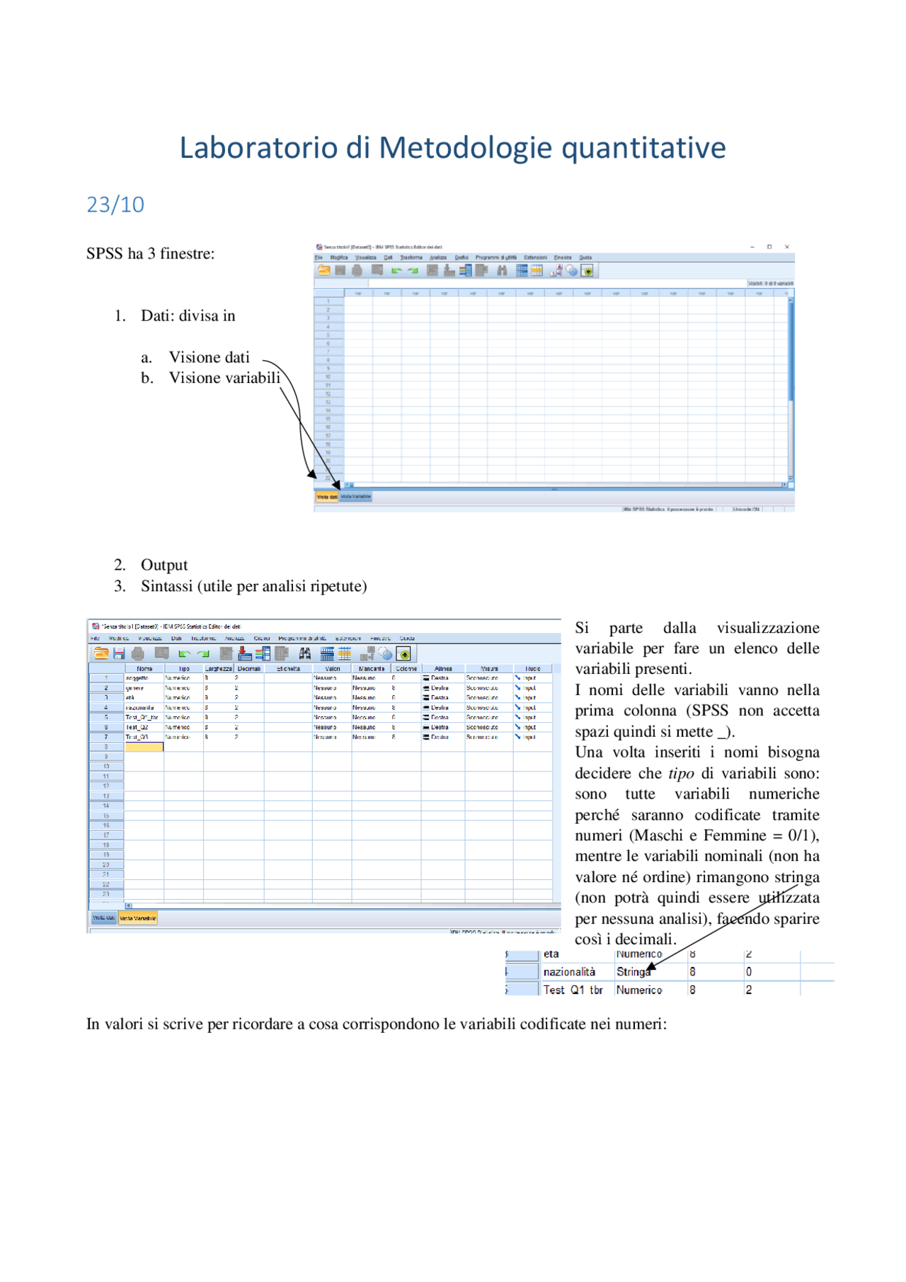 Appunti Laboratorio Metodologie Quantitative Docsity