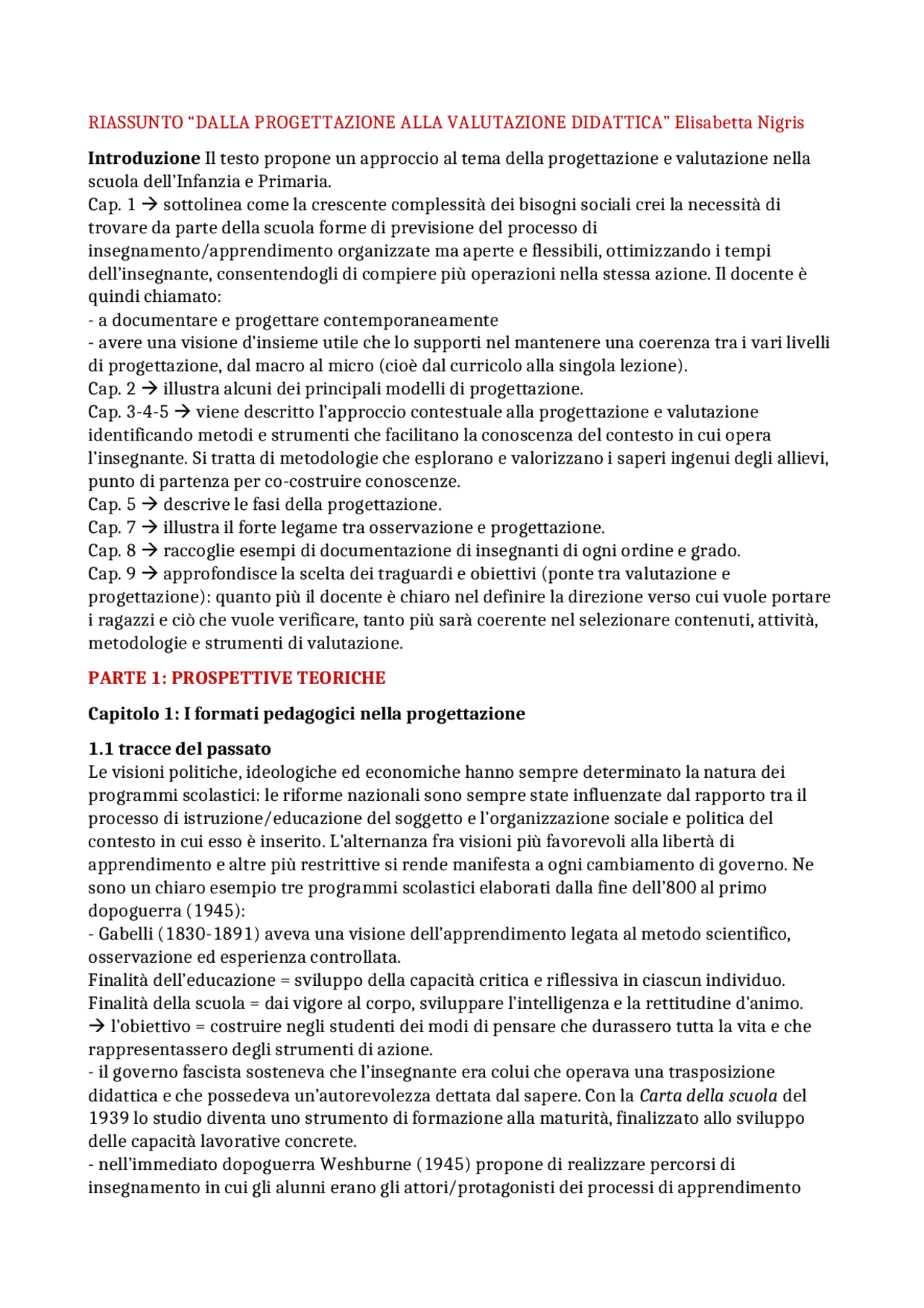Riassunto Dalla Progettazione Alla Valutazione Didattica Docsity