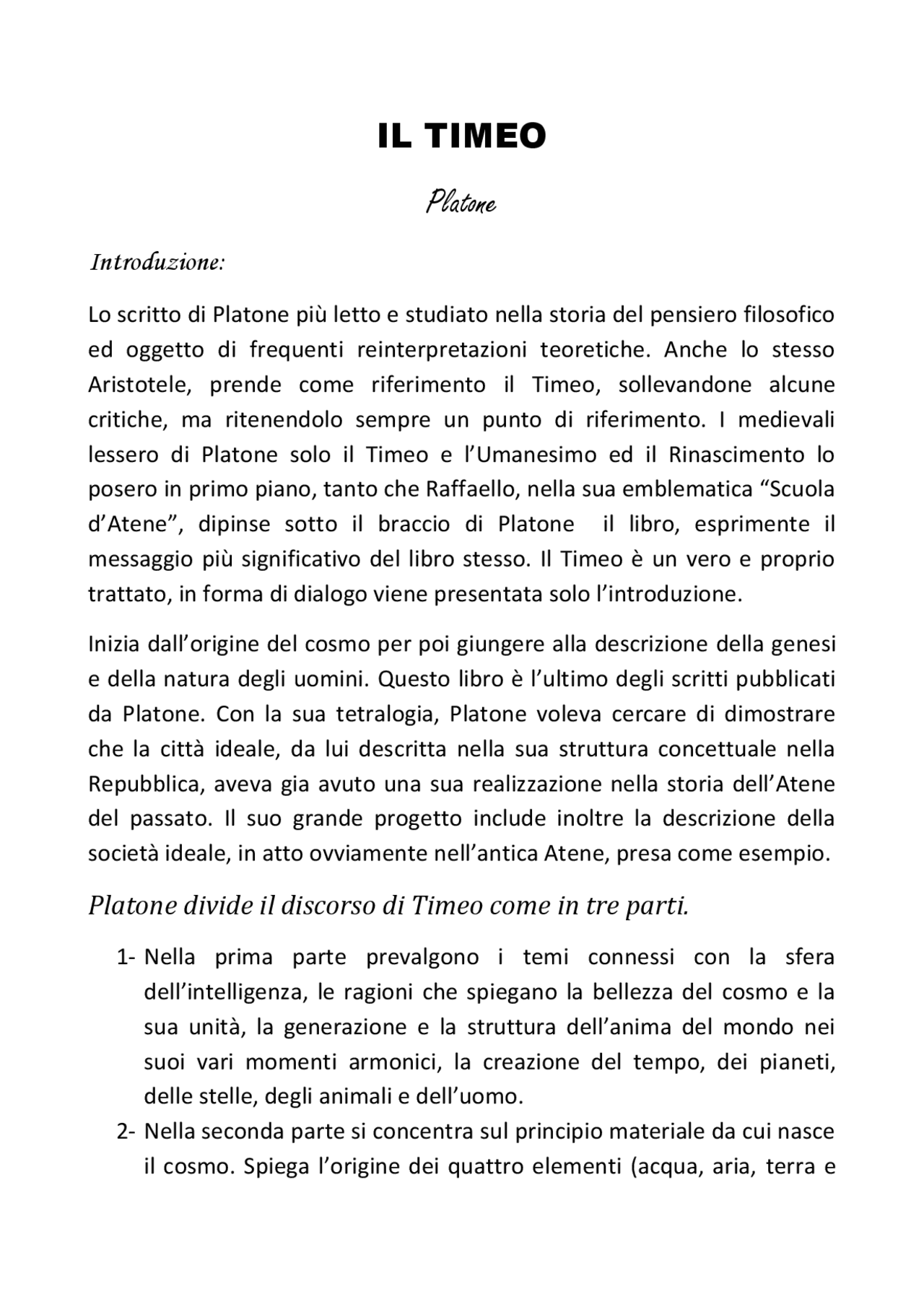 Riassunto Il Timeo Platone Docsity