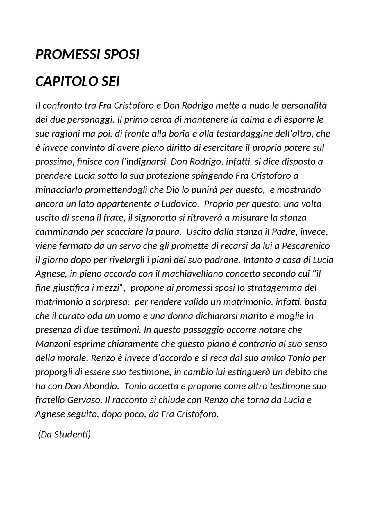 Riassunti Promessi Sposi Docsity