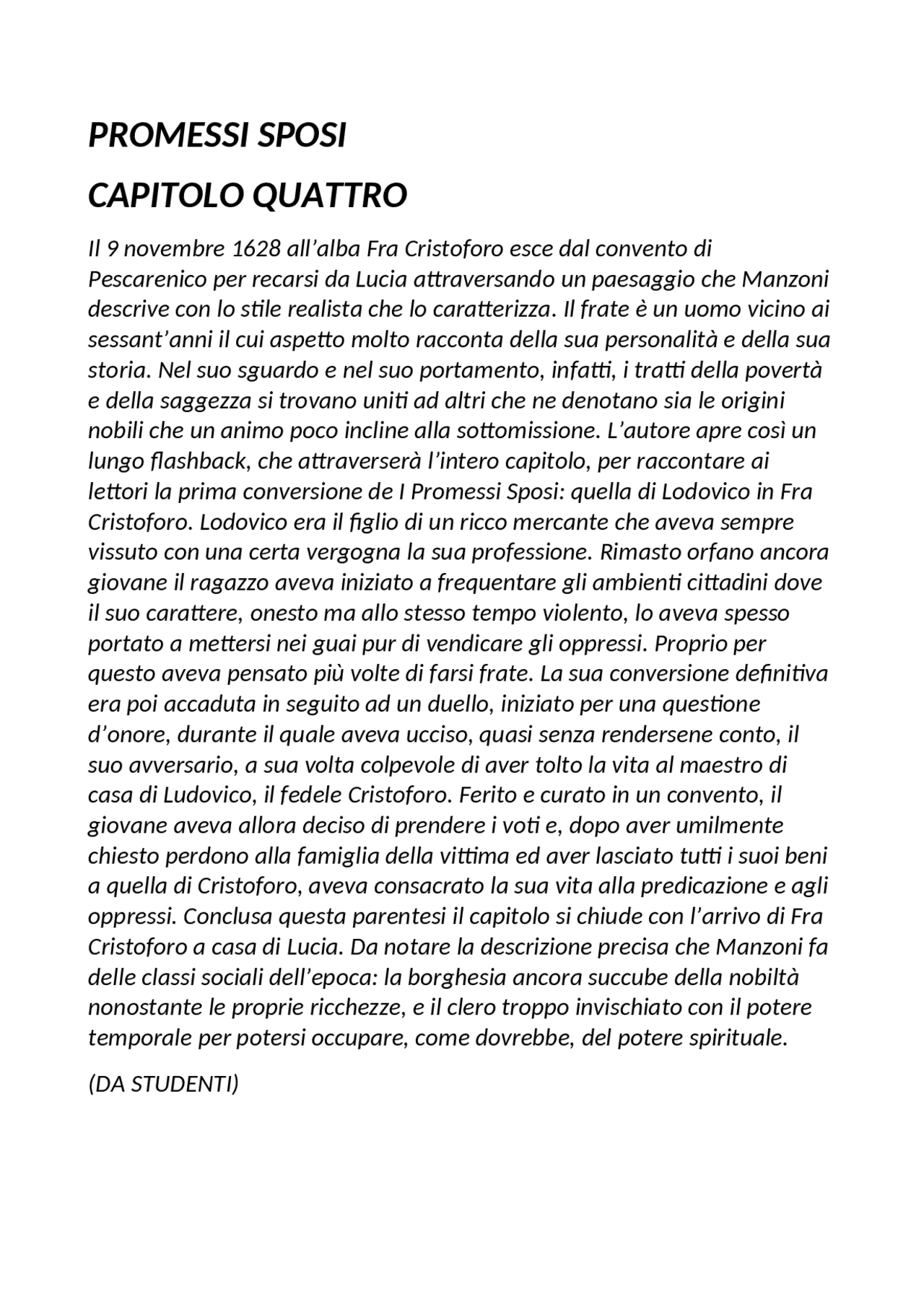Riassunti Promessi Sposi Docsity