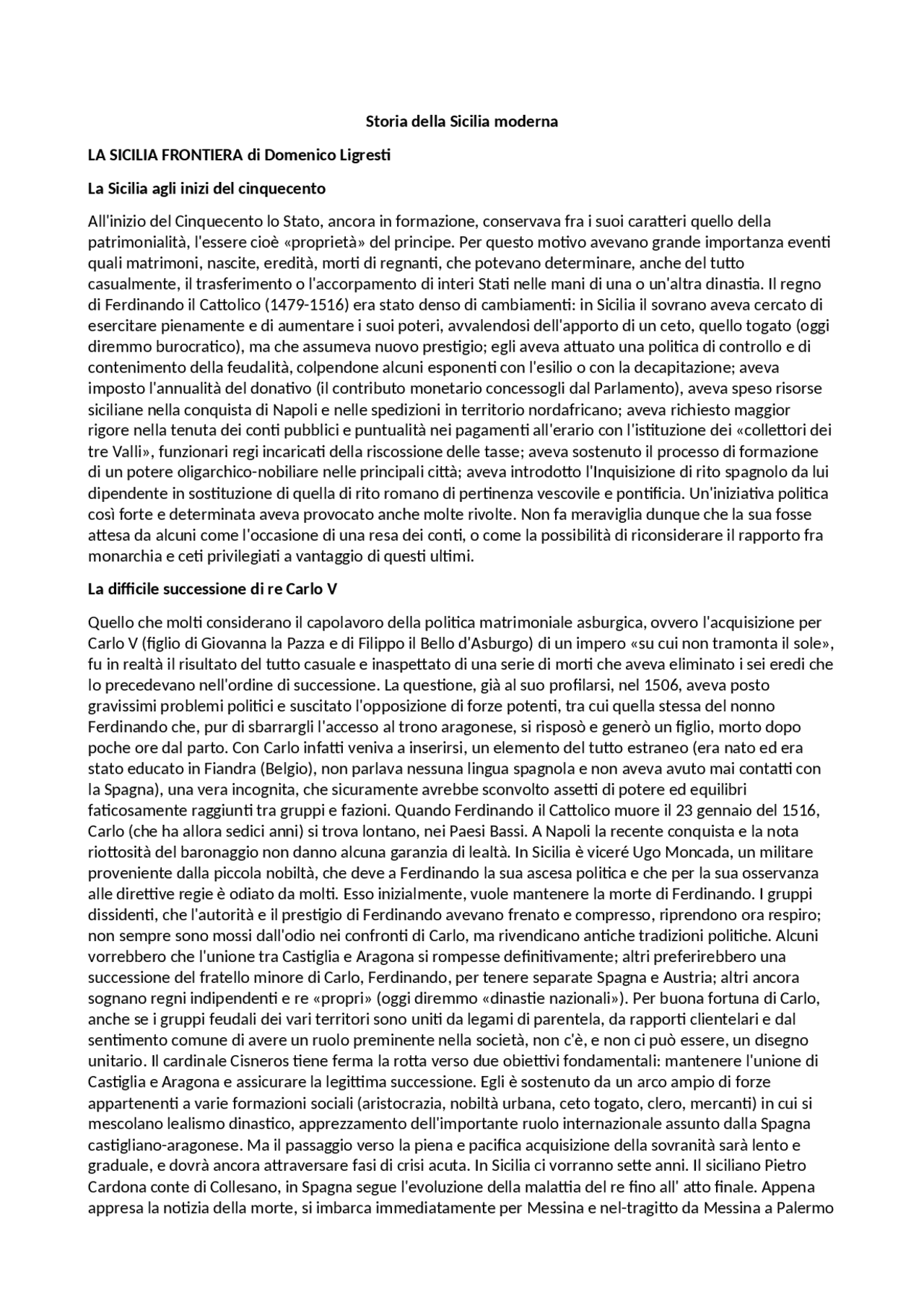 Storia Della Sicilia Moderna Docsity