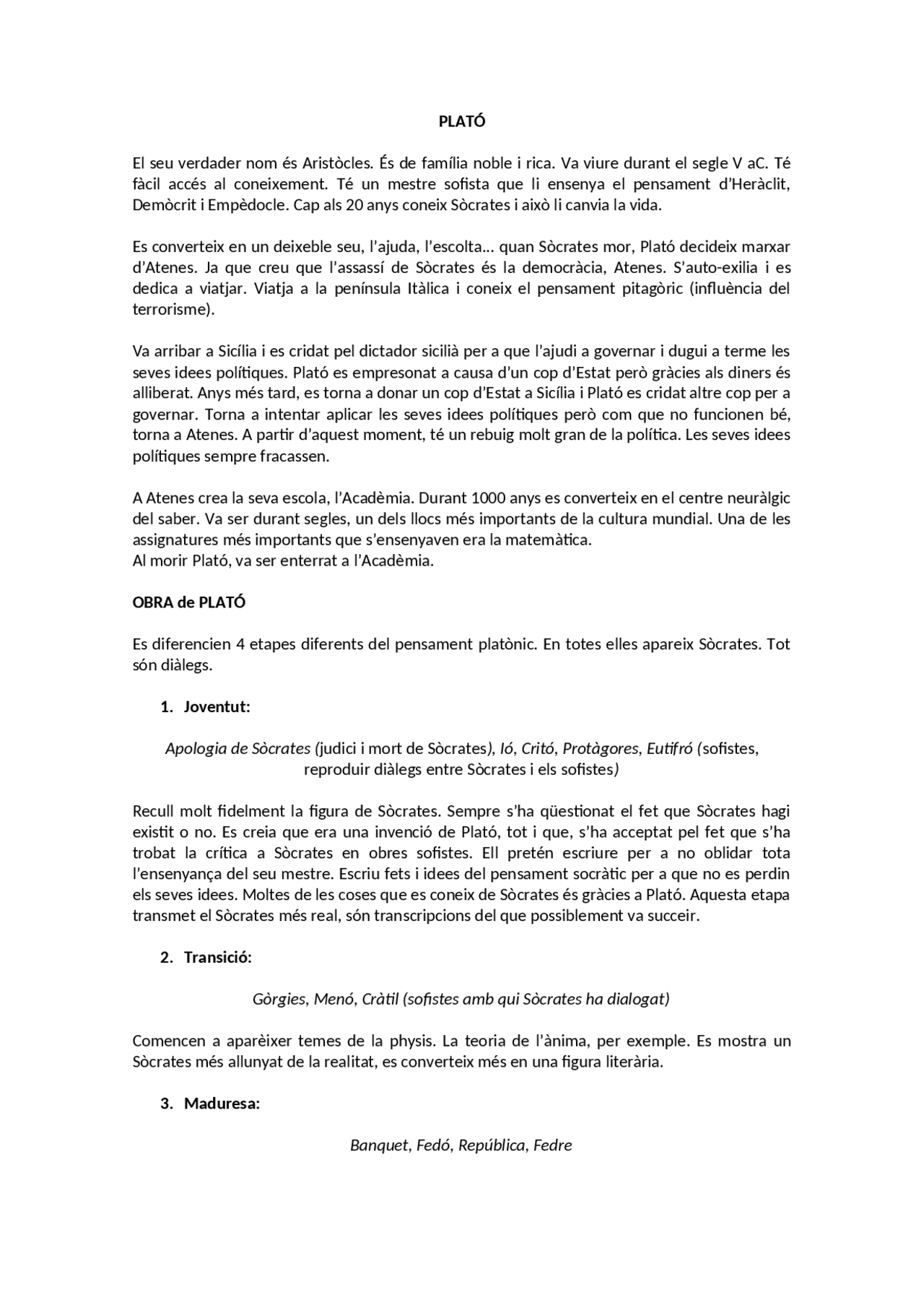 Apunts De Plató Selectivitat Docsity